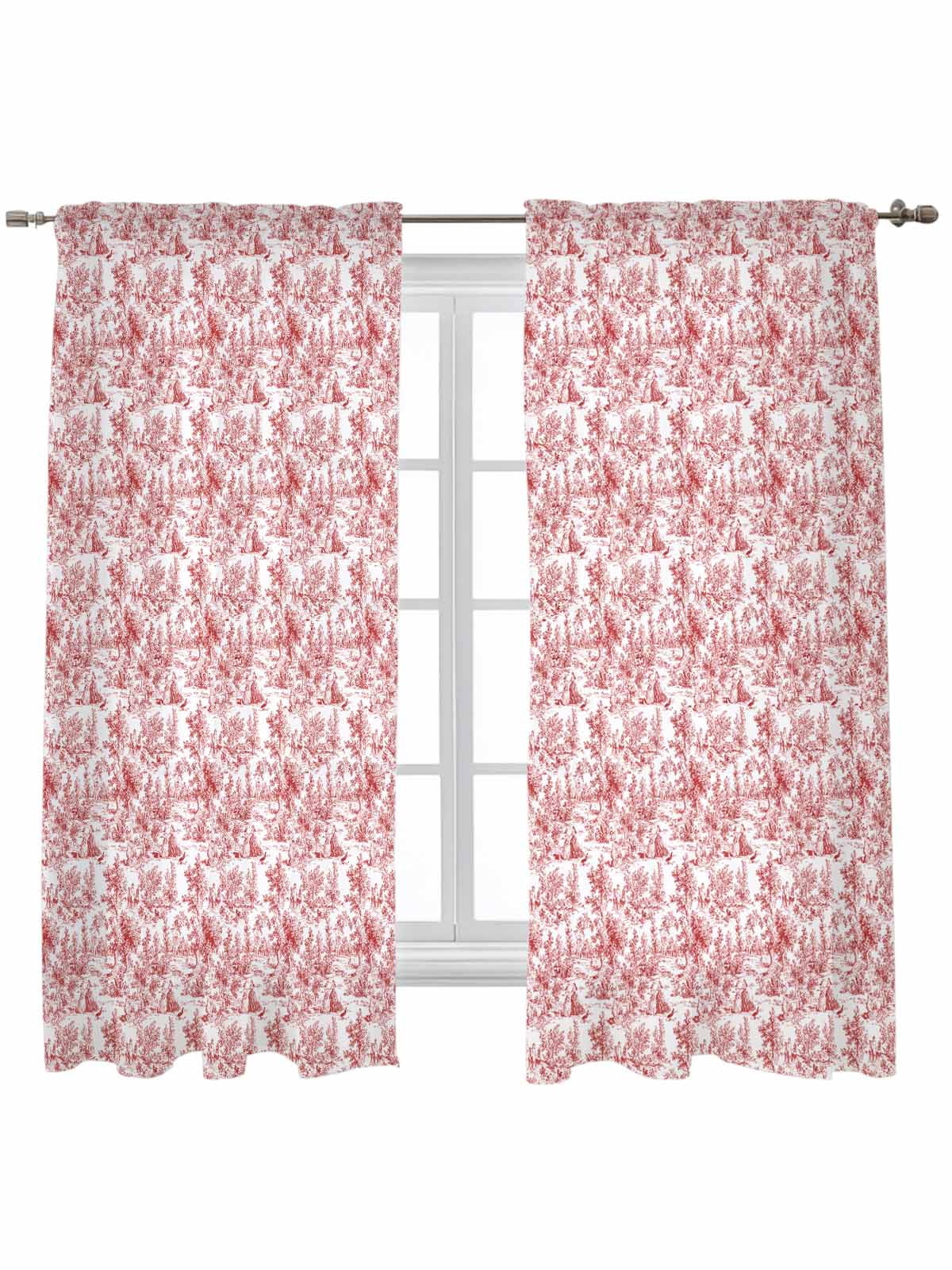 Red Botanical Curtains 72 Inch Length, Sheer Curtains for Bedroom ...