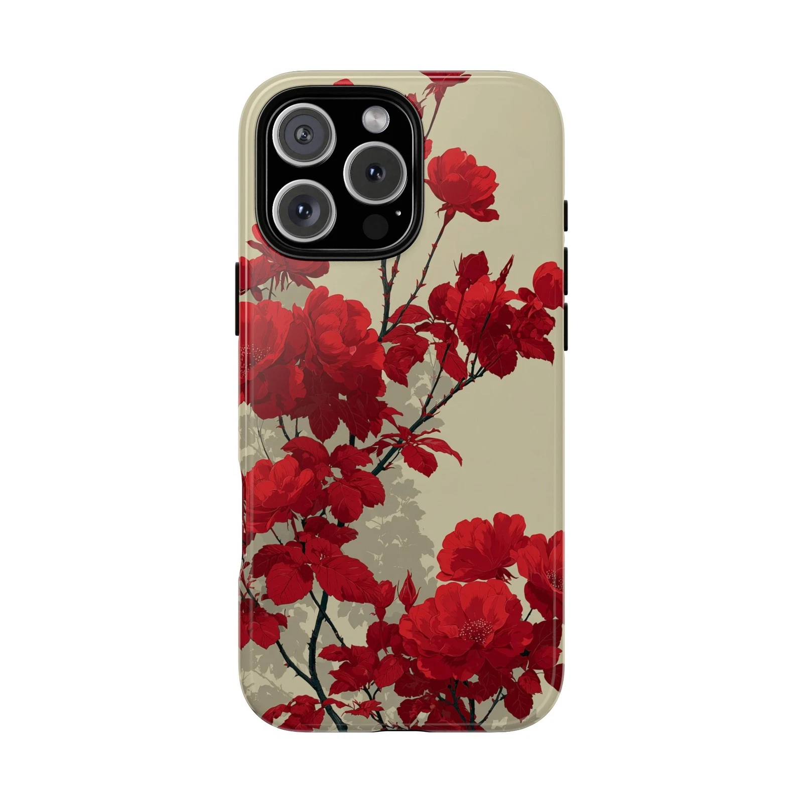 Red Botanical Flowers on a Beige Background Phone Case with iPhone 17 ...