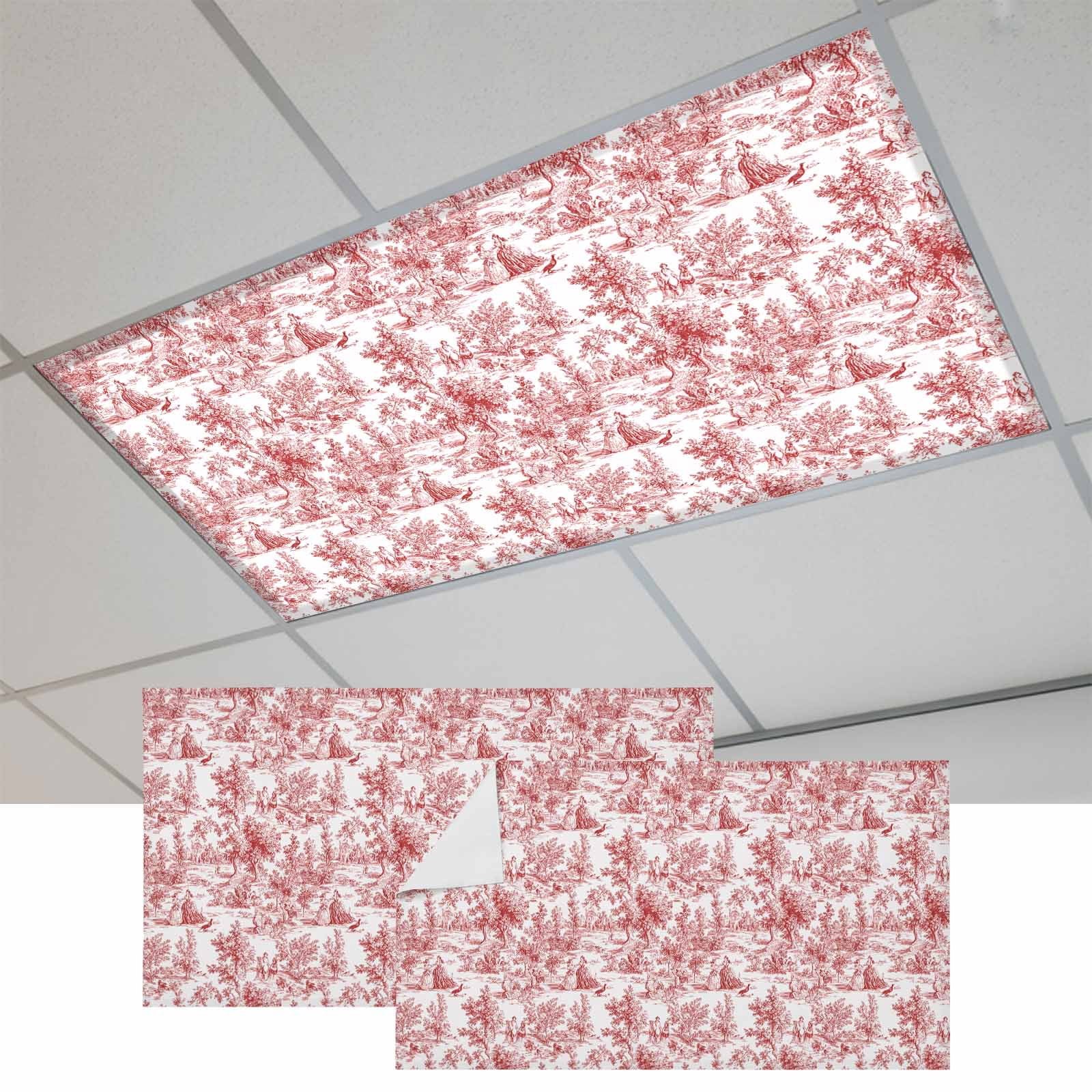 Red Botanical Magnetic Fluorescent Light Covers for Ceiling Lights 2 x ...