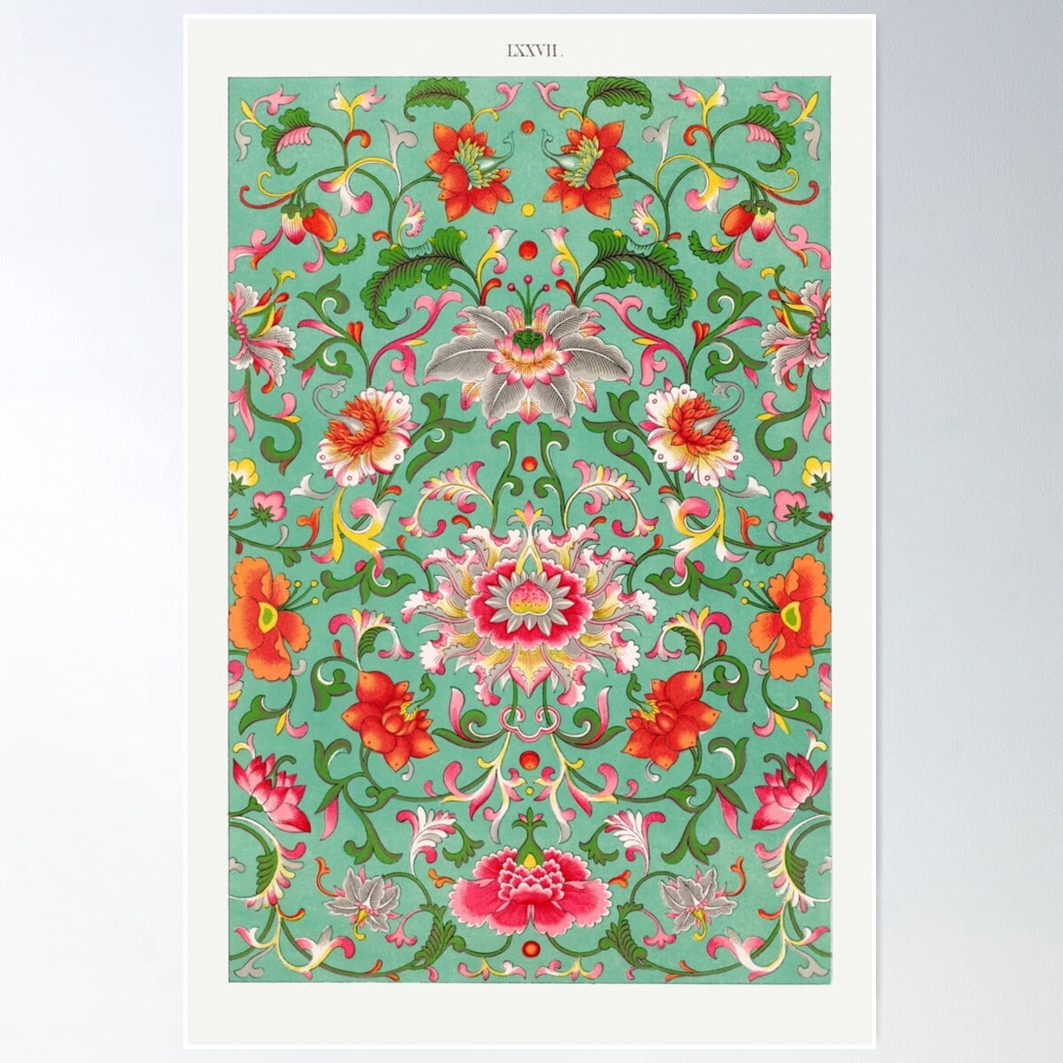 Red Botanical Pattern Poster Wall Art, Modern Wall Decor For Living ...