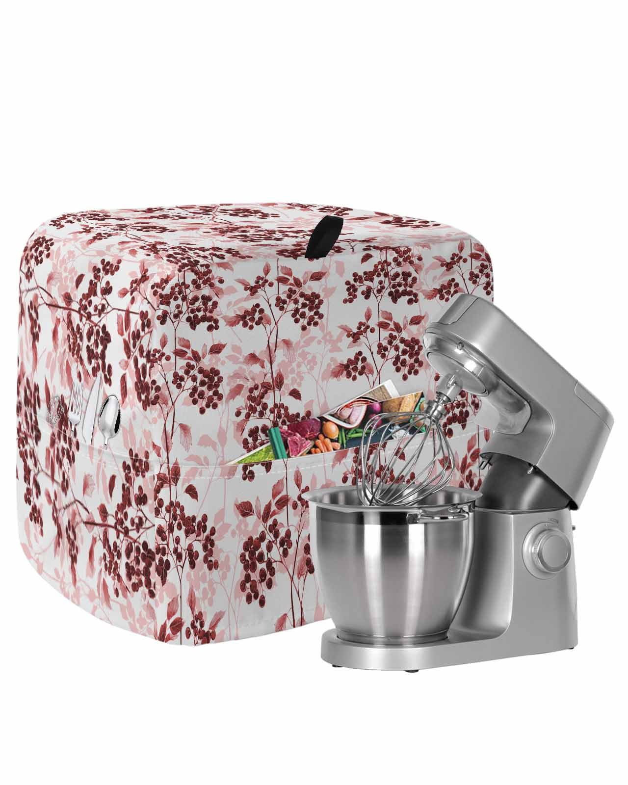 Red Botanical Stand Mixer Dust Cover with Storage Pocket & Handles ...