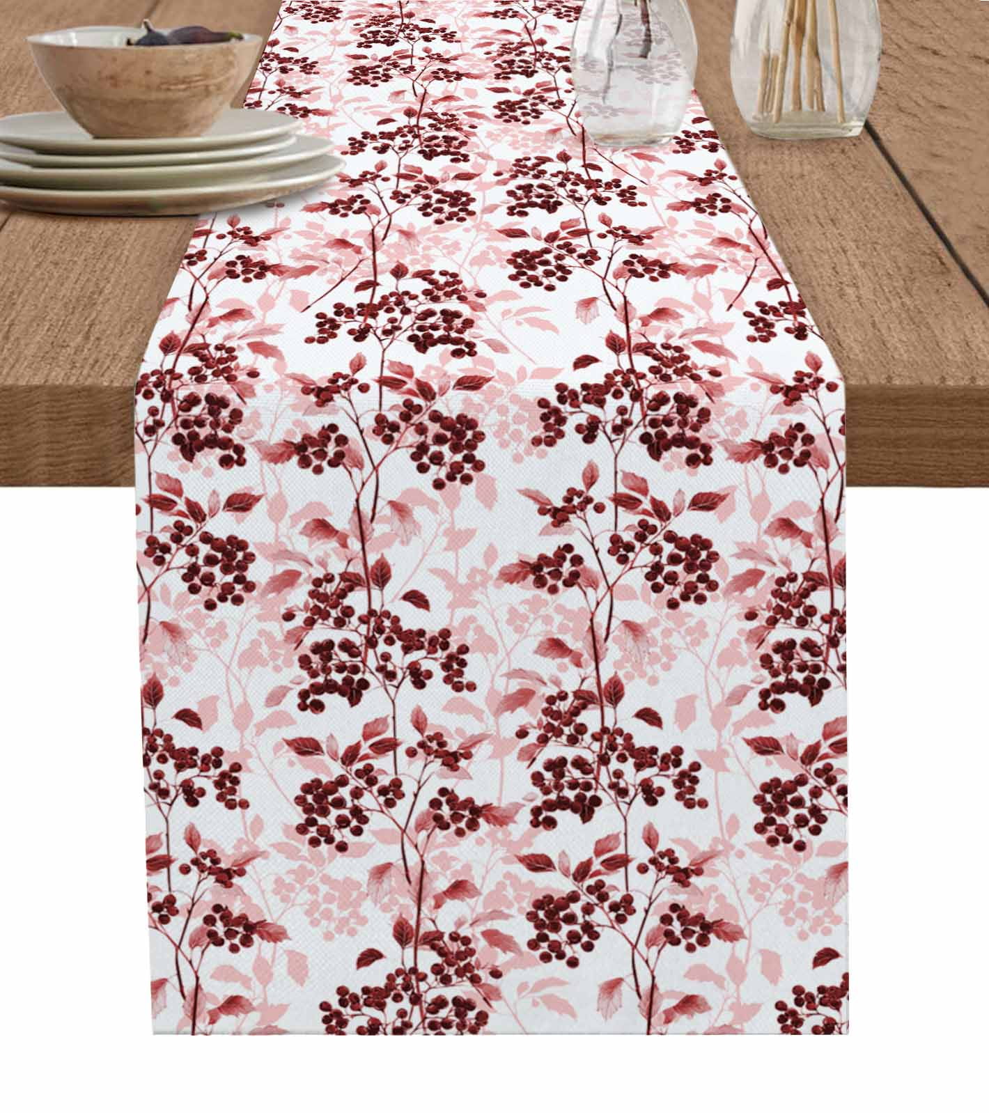 Red Botanical Table Runner Vintage Nature Flower Floral Tablerunners 13 ...