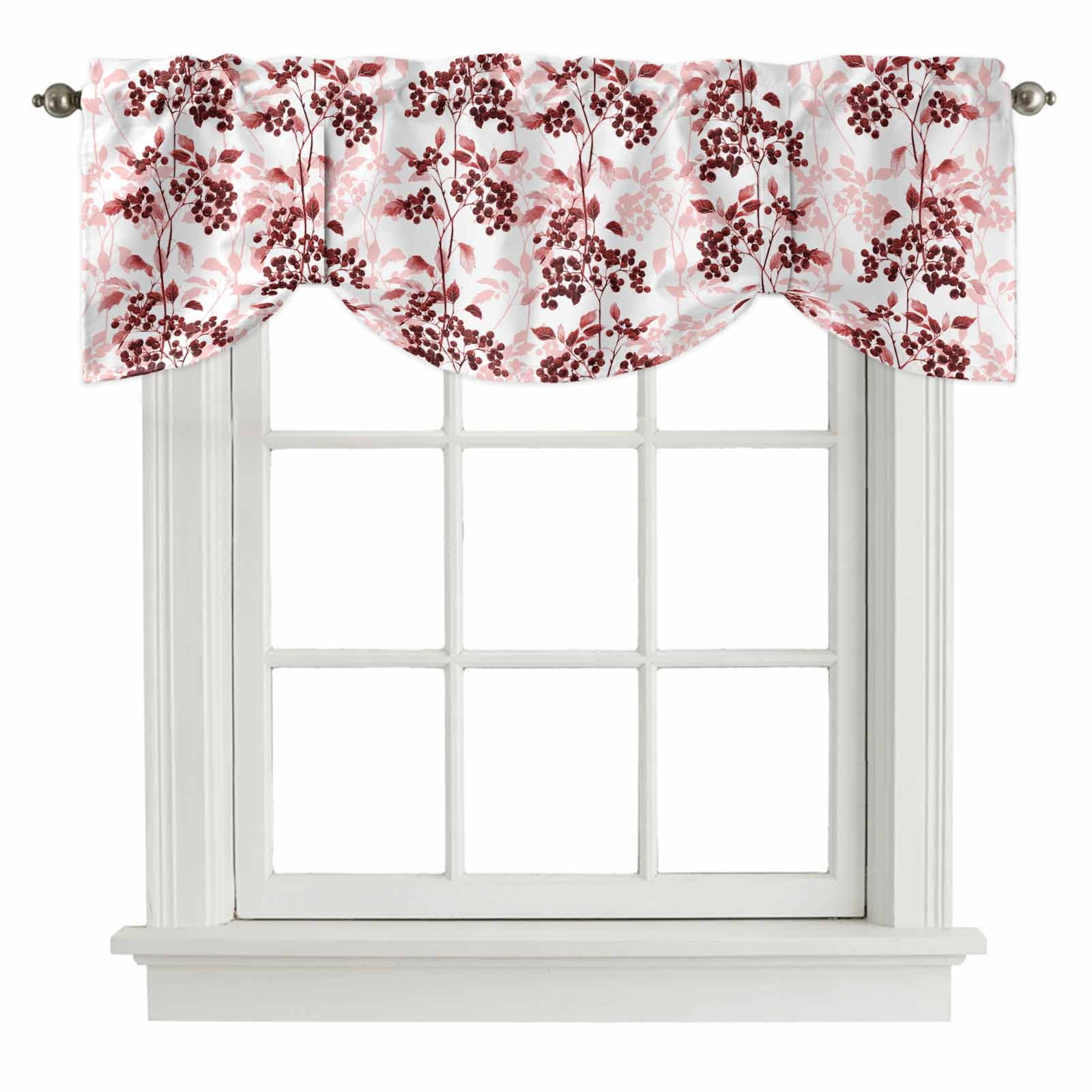 Red Botanical Tie Up Valance Curtains for Windows, Kitchen Curtains ...