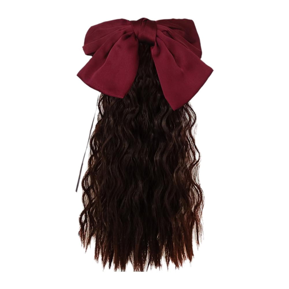 Red Bow Black Brown Hchildrens Ponytail Wig Girls Mediumlength Curly ...