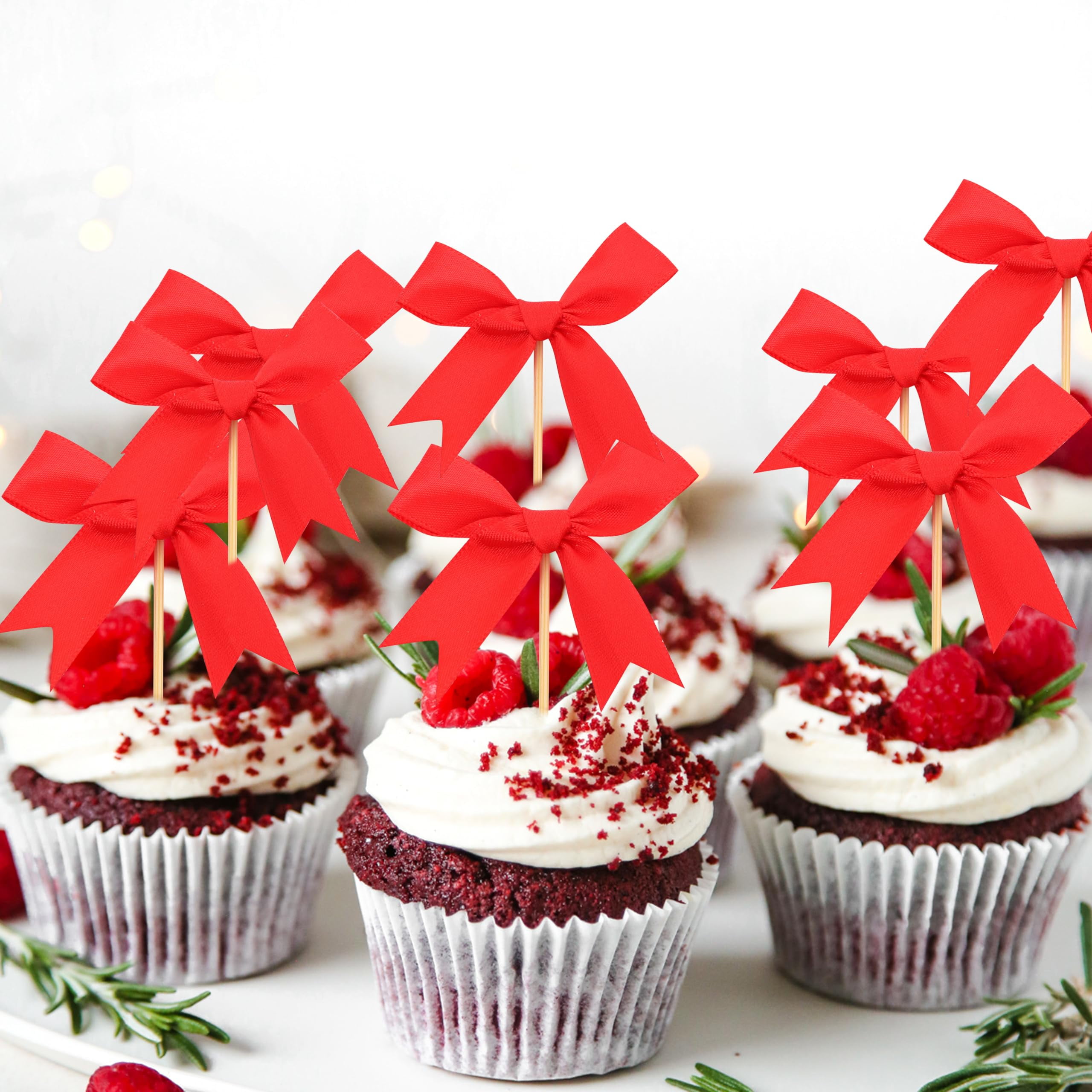 Red Bow Cupcake Toppers - Red BSL1 Bow Cake Toppers, Ribbon Bow ...