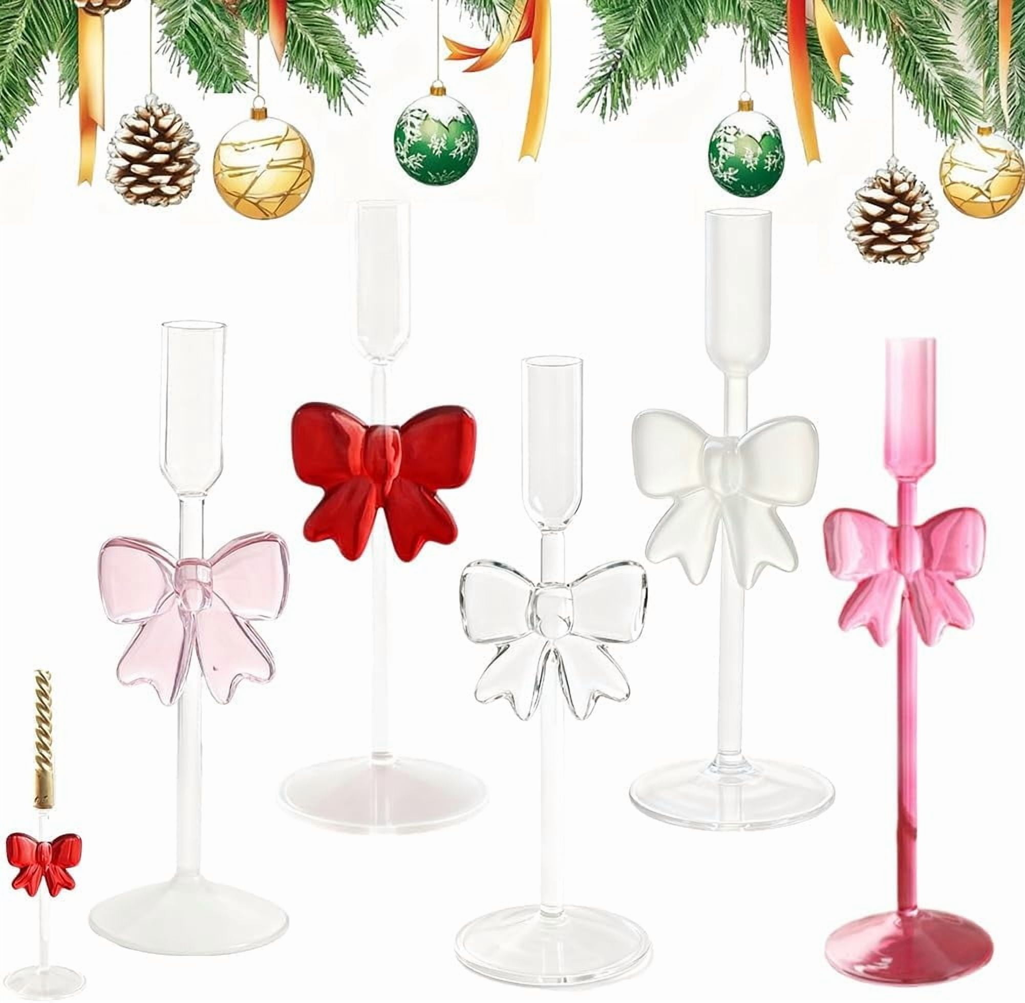 Red Bow Glass Taper Candle Holders, Glass Candlestick Holder Decor, Tea ...