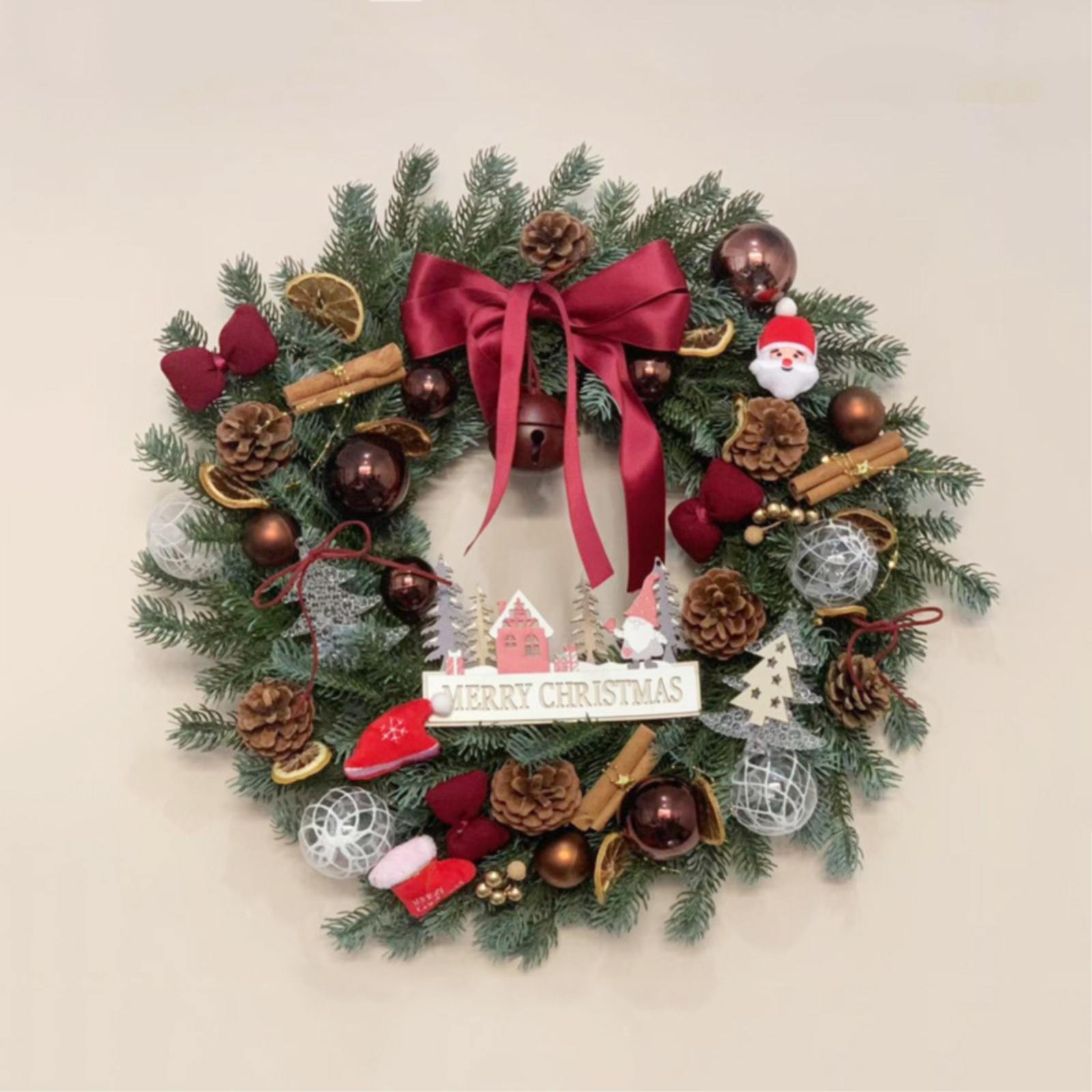 Red Bow Holiday Wreath (Festive Needle Ornament Decor, Seasonal Wall ...