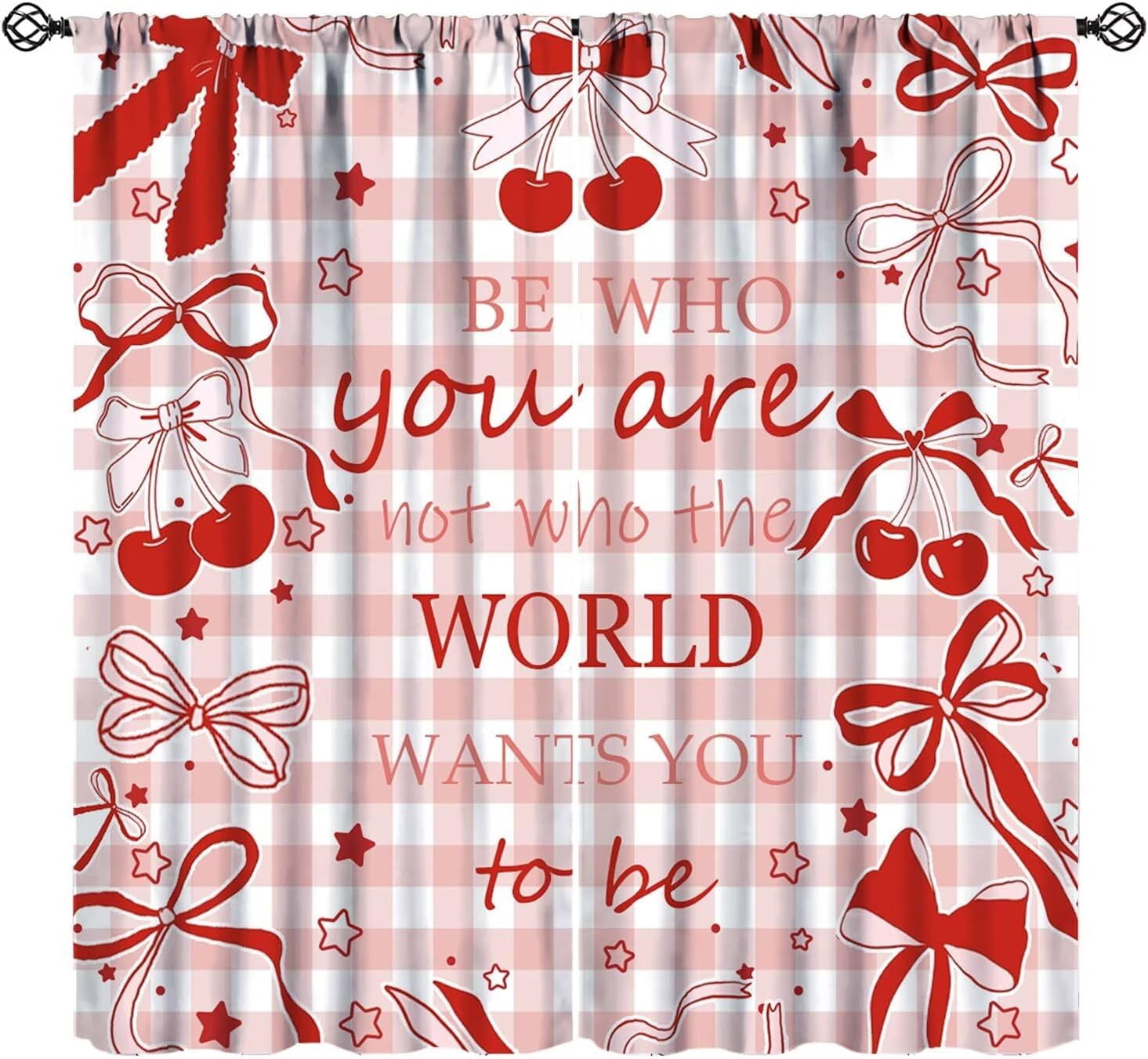 Red Bow Quotes Curtains, Aesthetic Fashion Inspirational Quotes Modern ...