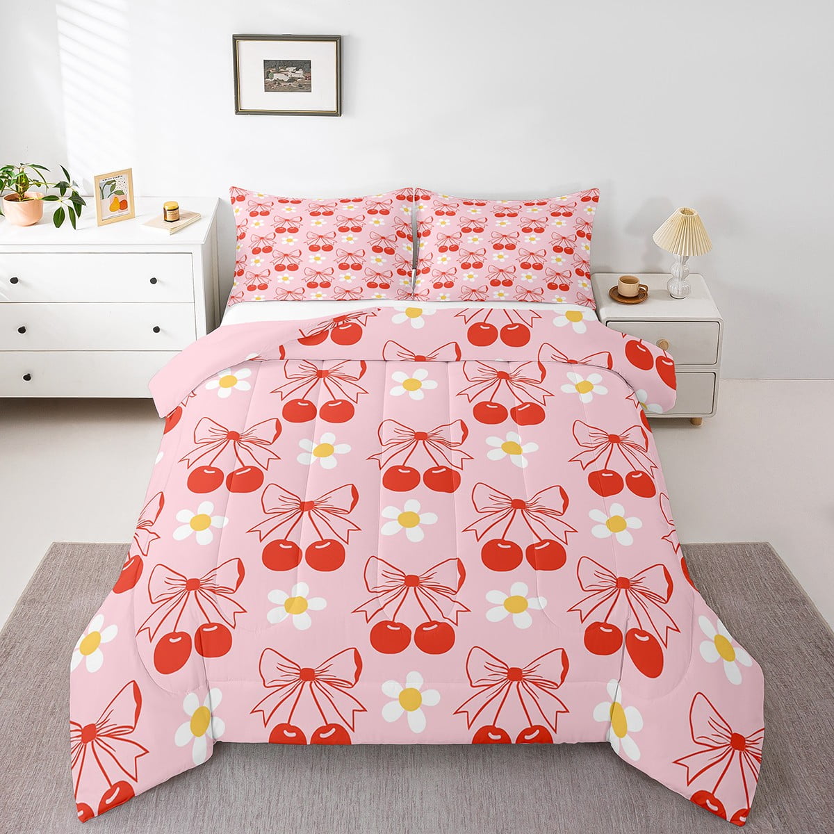 Red Bow Tie Toddler Bedding Set,Cute Cherry Bowtie Kawaii Comforter Set ...