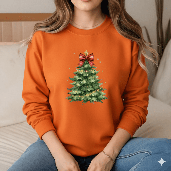Red Bow Tree Christmas Elegant Holiday Minimalist Design Sweatshirt, up ...