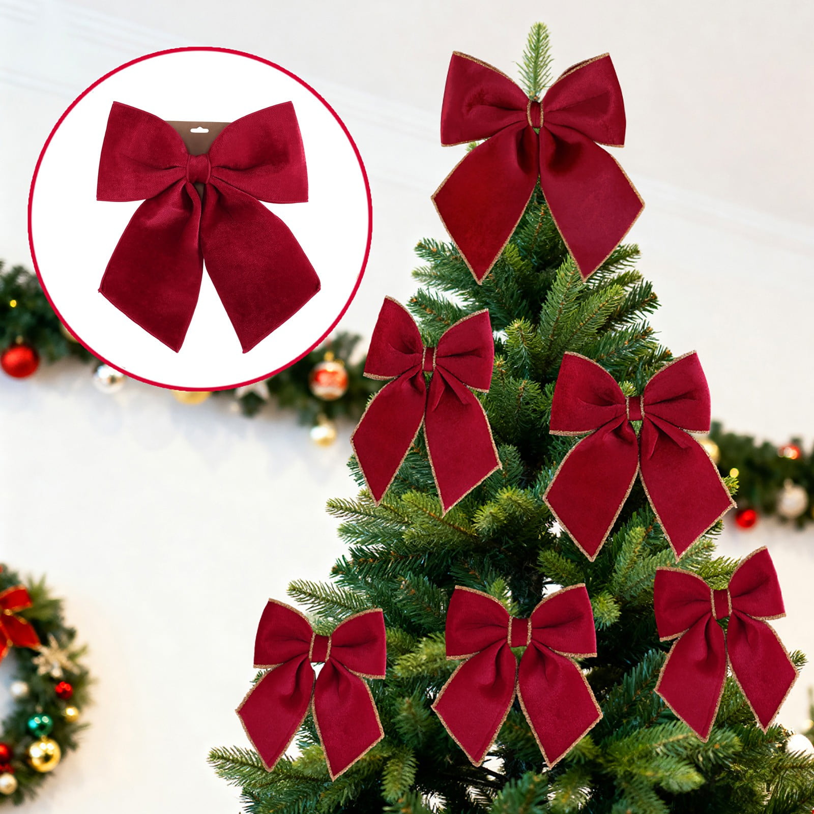Red Bows Christmas Tree Topper Decorations, Christmas Bows Velvet ...