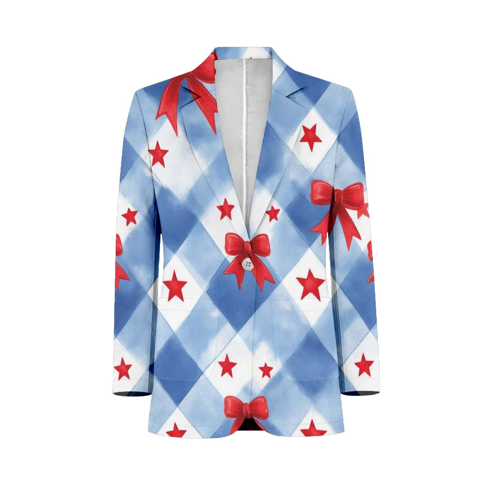 Red Bows On Blue Gingham Customized Men's Suits full man Shawl Collar ...