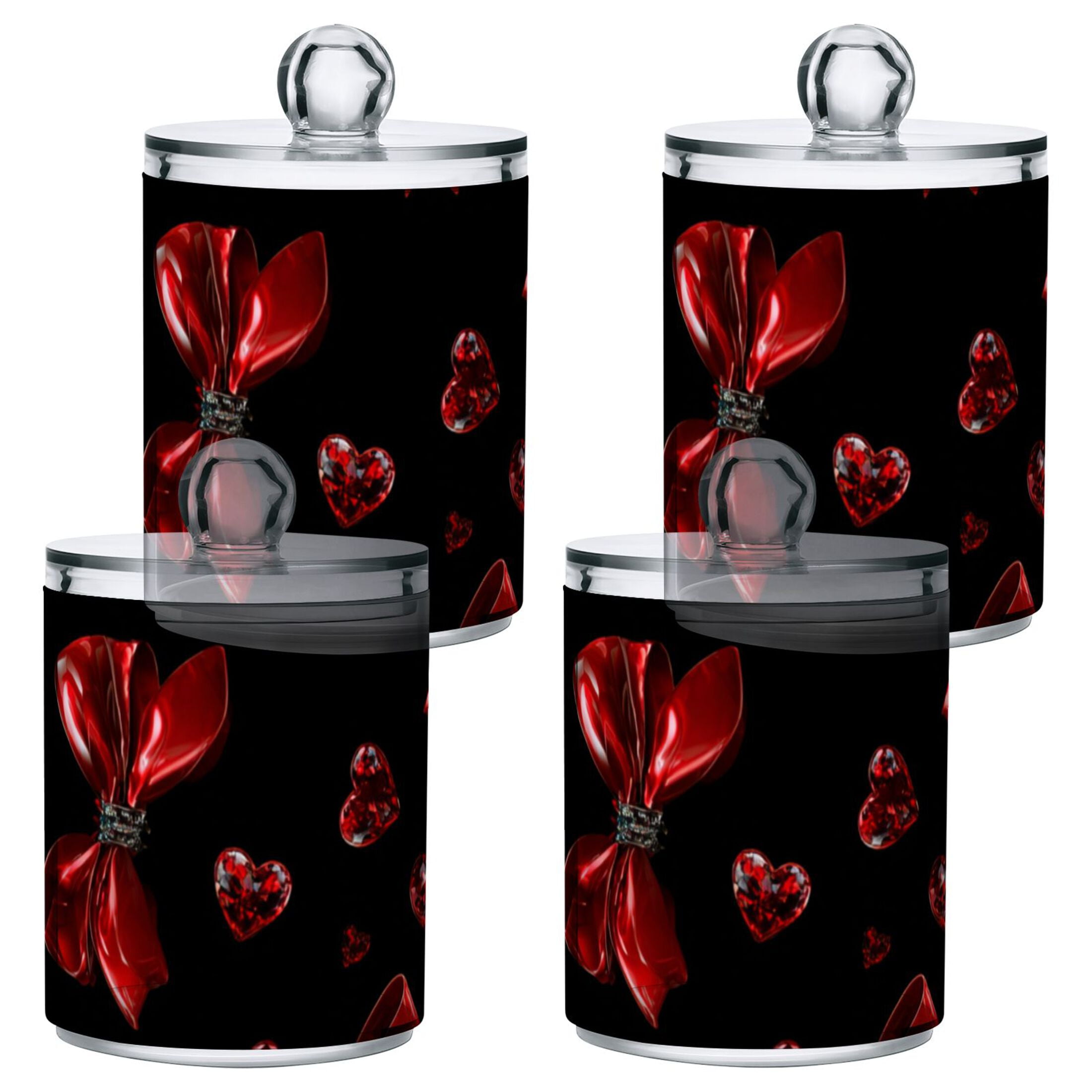 Red Bows with Crystal Hearts Valentine Translucent Plastic Cans Storage ...