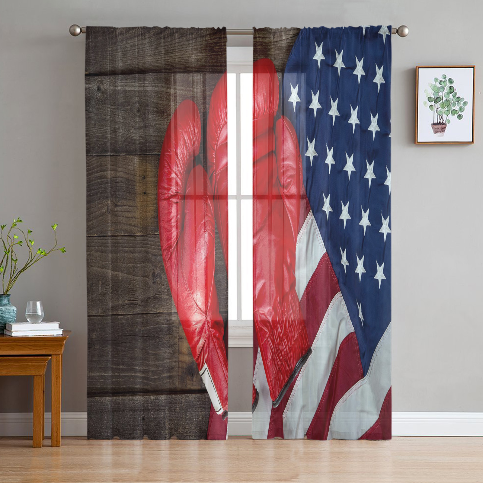 Red Boxing Gloves Against Wooden Wall Tulle Curtains for Living Room ...