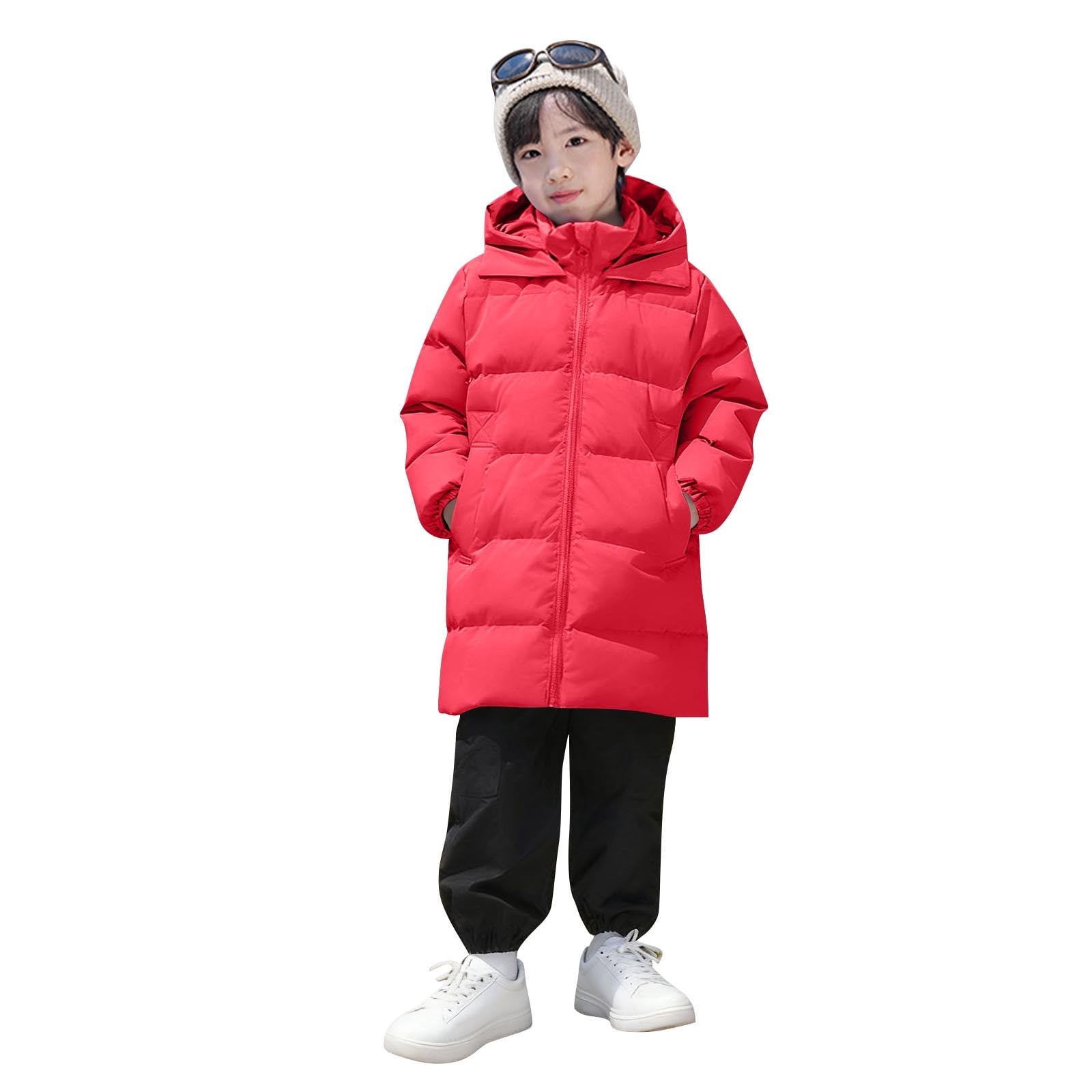 Red Boy Girl Children Boy Girl Long Down Jackets Hoods Coat for Kid ...