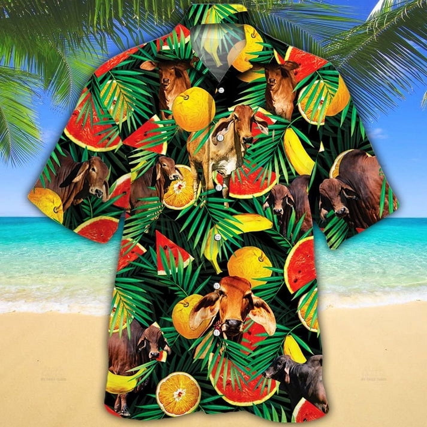 Red Brahman Cattle Tropical Fruits All Over Printed 3D Hawaiian Shirt ...