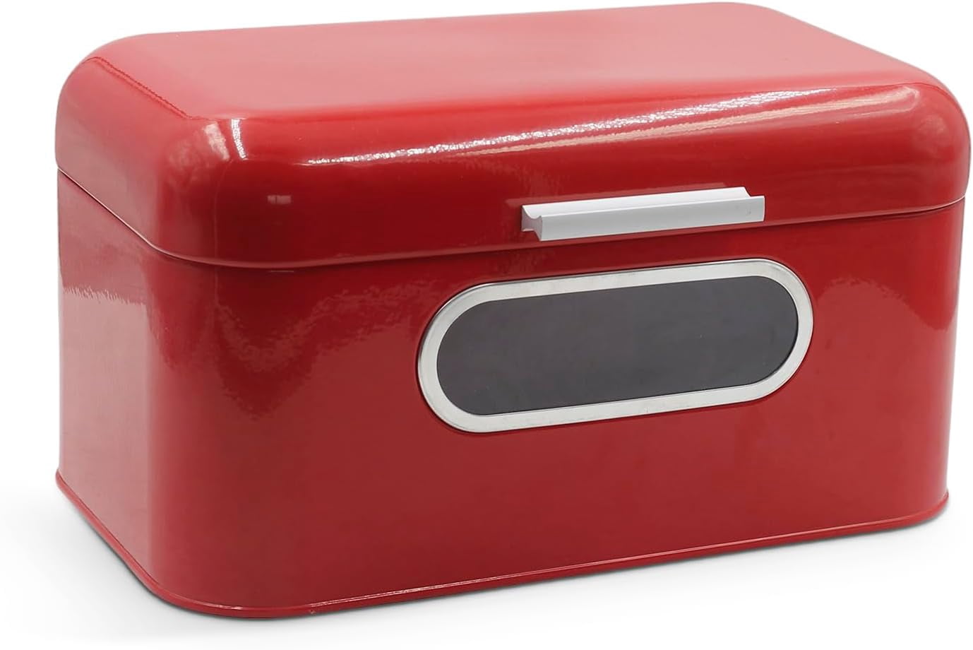 Red Bread Box for Kitchen Countertop with Lid and Clear Window, Metal ...