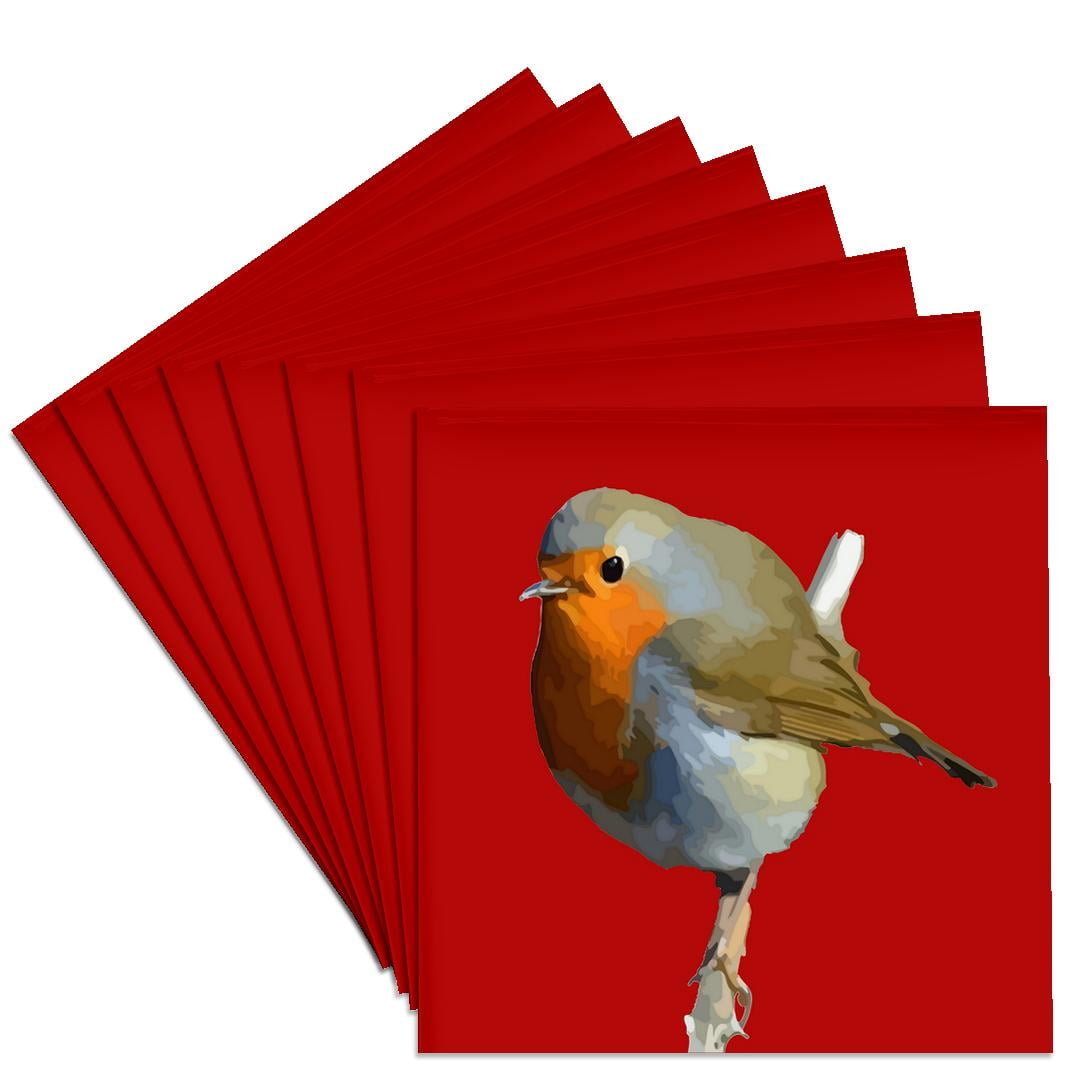 3drose, Red Breasted Christmas Robin Vector Art, Set of 8 Ceramic Tile ...