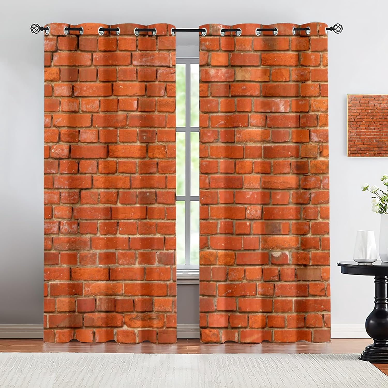 Red Brick Blackout Curtains, Vintage 3D Print Window Curtain Panel ...