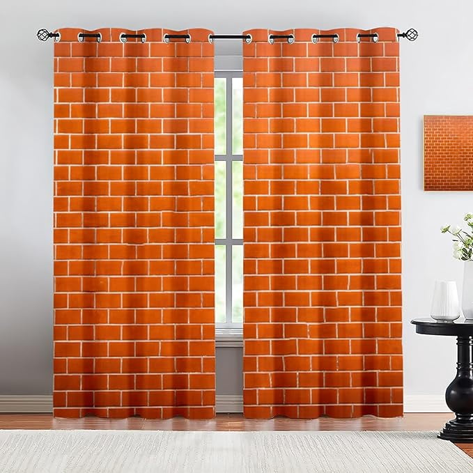 Red Brick Curtains, Stone Wall Blackout Curtains For Living Room, Brown ...