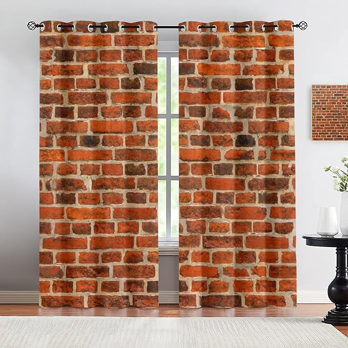Red Brick Curtains, Vintage Faux Brick Blackout Curtains For Living ...