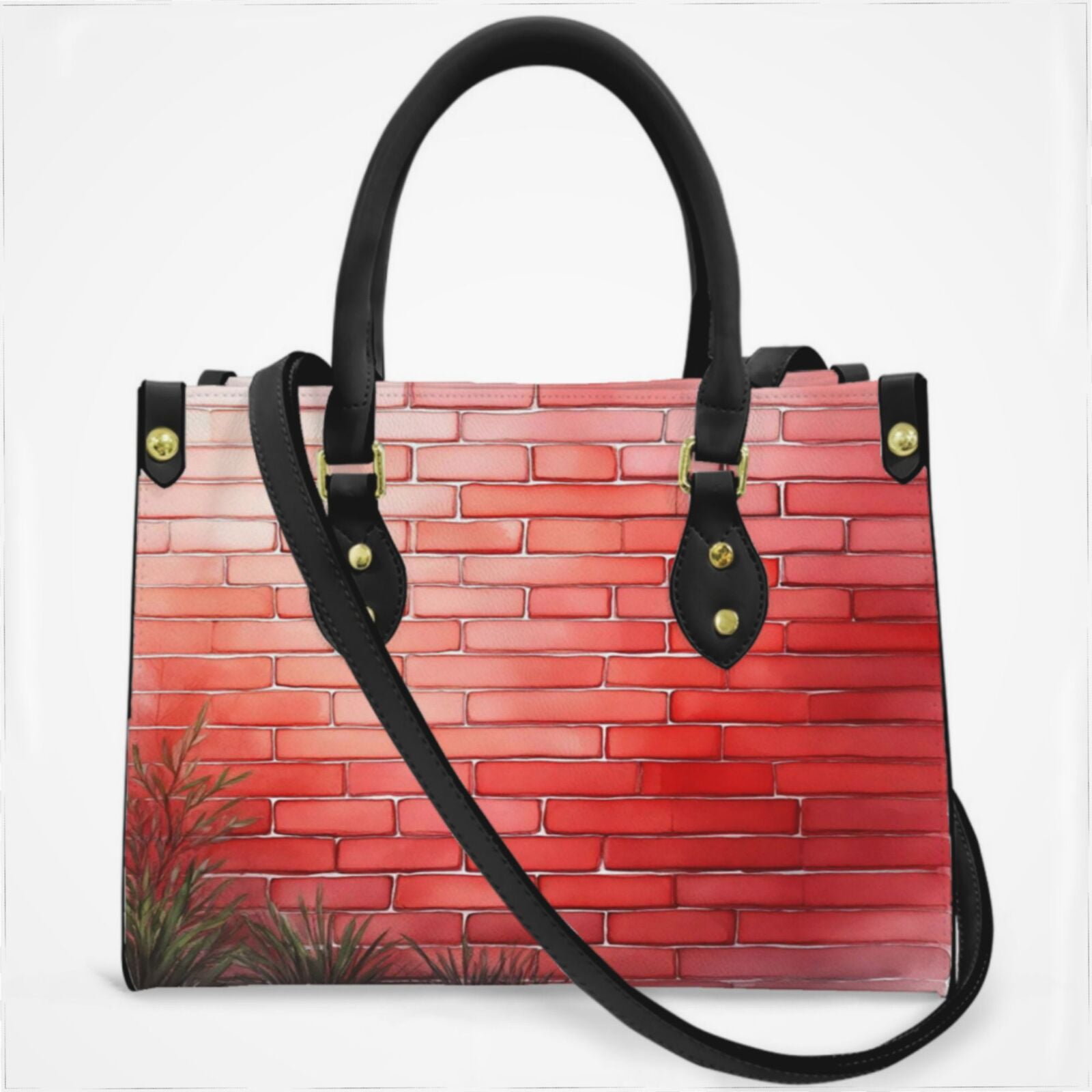 Red Brick Stone Wall Grass Cross Body Bags For Women Small Leather ...