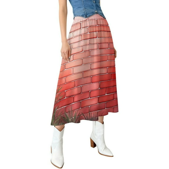 Red Brick Stone Wall Grass Women High Waist Midi Skirt Elegant Midi ...