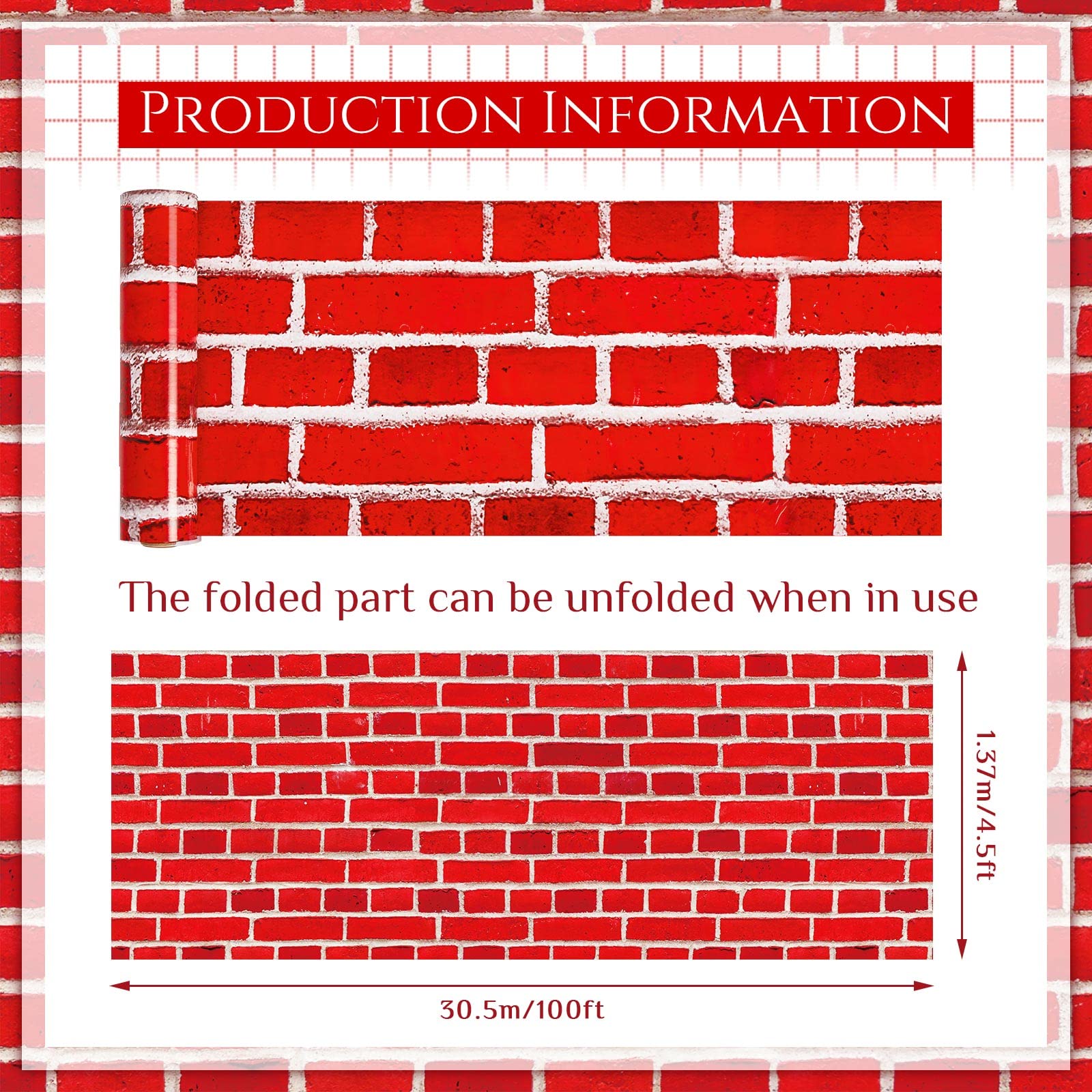 Red Brick Wall Backdrop Tablecloth Roll 54 Inch x 100 ft PE Material ...