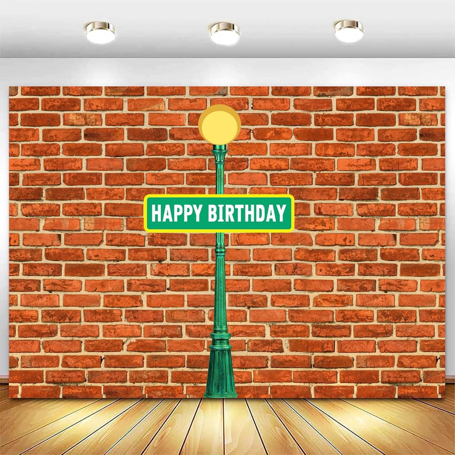 Red Brick Wall Birthday Party Beautiful Backdrop Cartoon Street Lamp ...