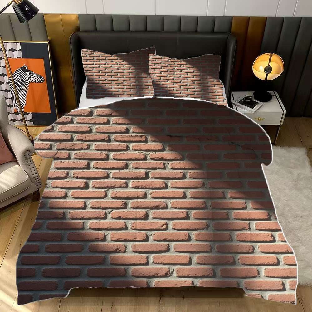 Red Brick Wall, Brick Stone Wall Comforter Set Twin Size Bedding Set ...
