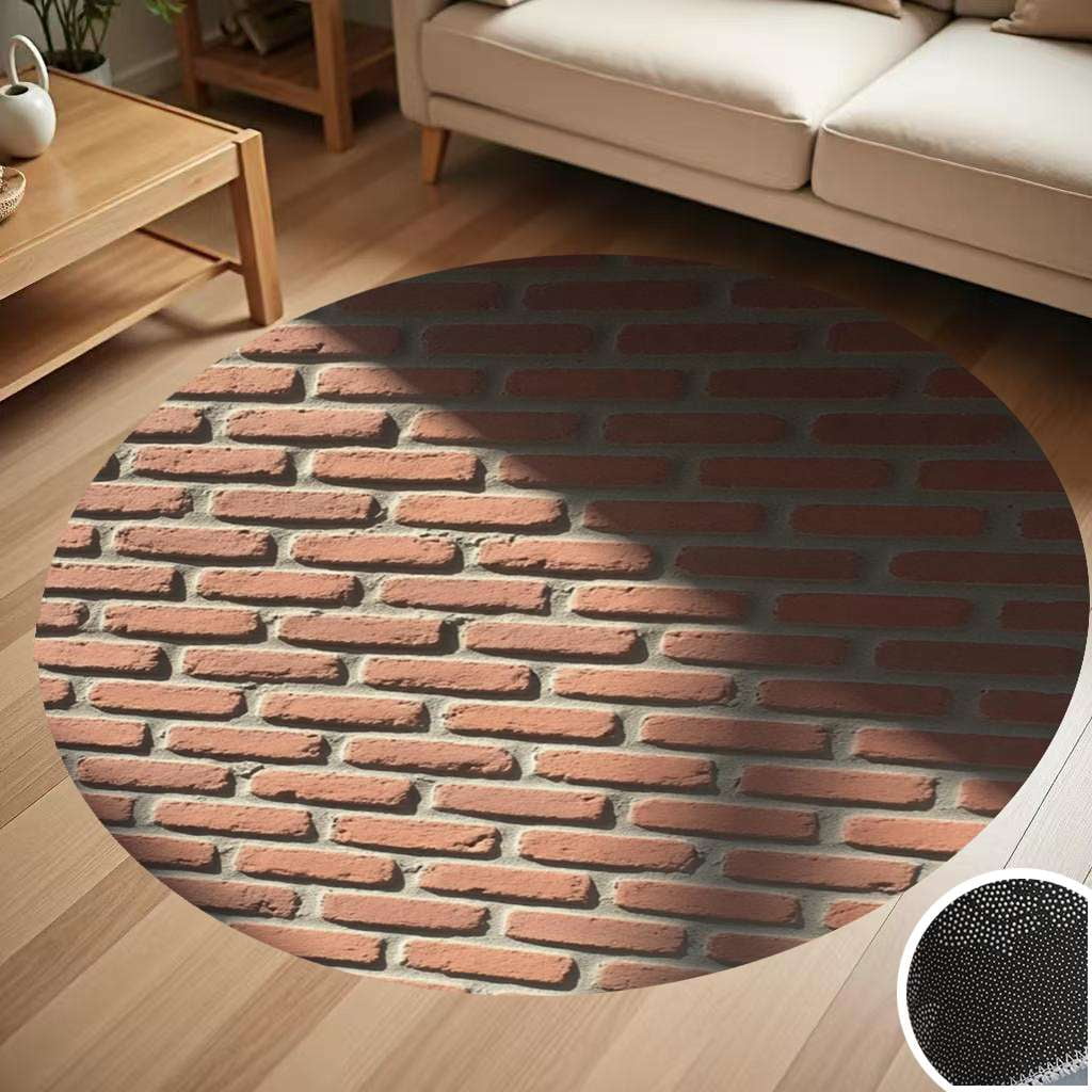 Red Brick Wall, Brick Stone Wall Round Carpet Living Room Bedroom Home ...