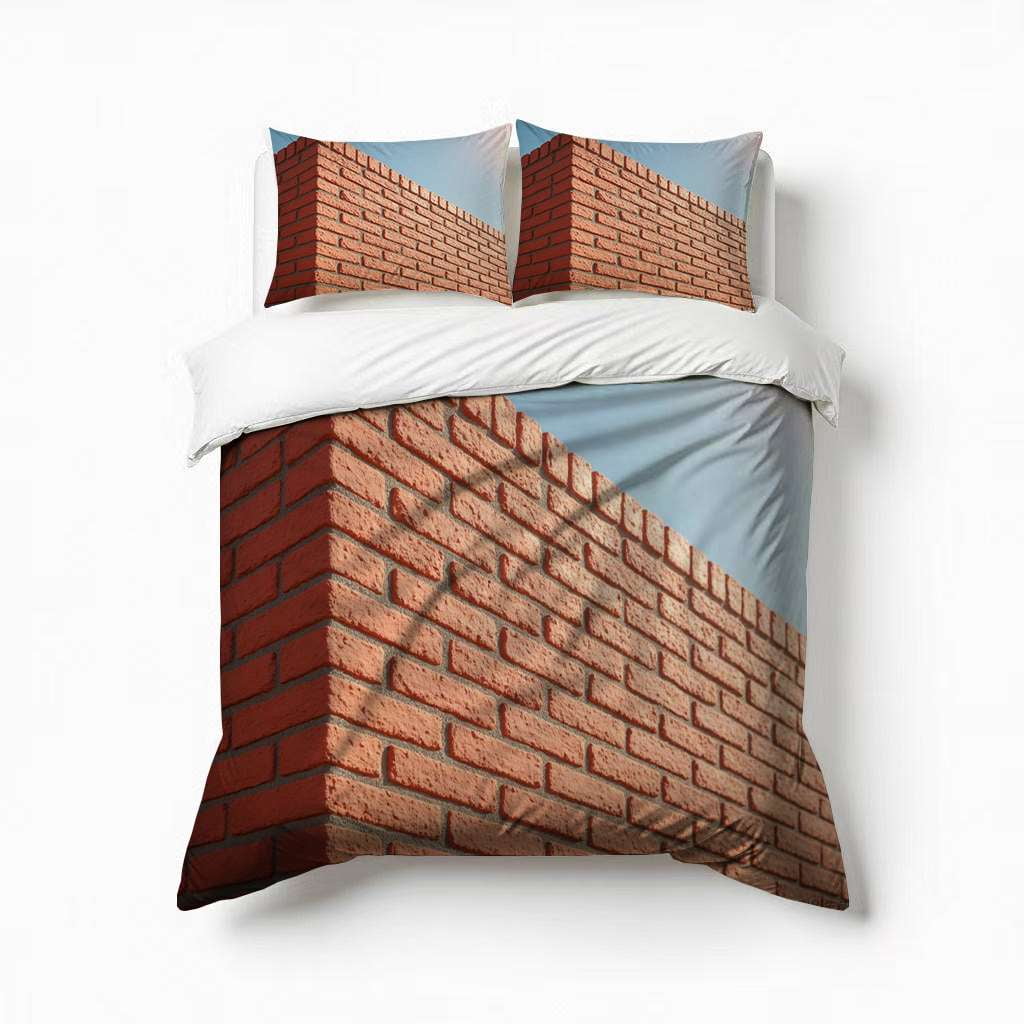 Red Brick Wall, Brick Stone Wall Sunlight Bedding Set 3 Pcs Soft ...