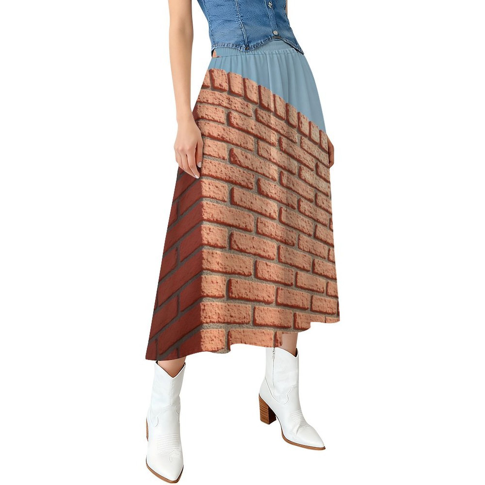 Red Brick Wall, Brick Stone Wall Sunlight Women High Waist Midi Skirt ...