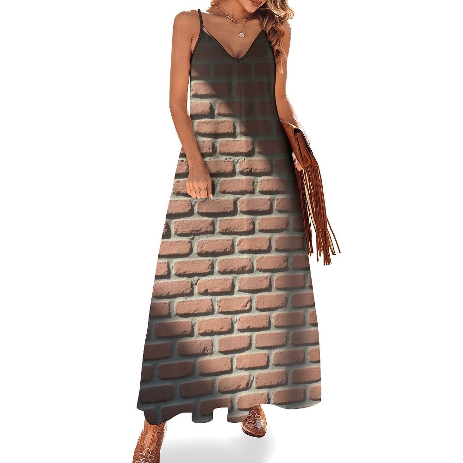 Red Brick Wall, Brick Stone pattern Sleeveless Dress Loose Women's ...