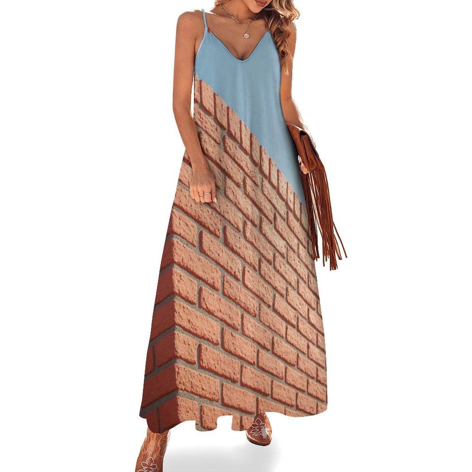 Red Brick Wall, Brick Stone pattern Sunlight Sleeveless Dress Women's ...