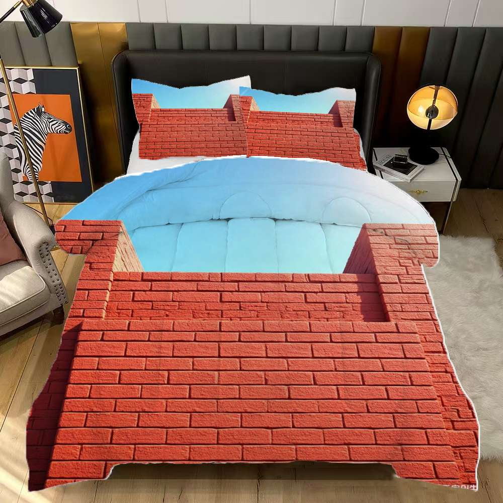 Red Brick Wall Comforter Set Queen Size Bedding Set For Travl Bedroom ...