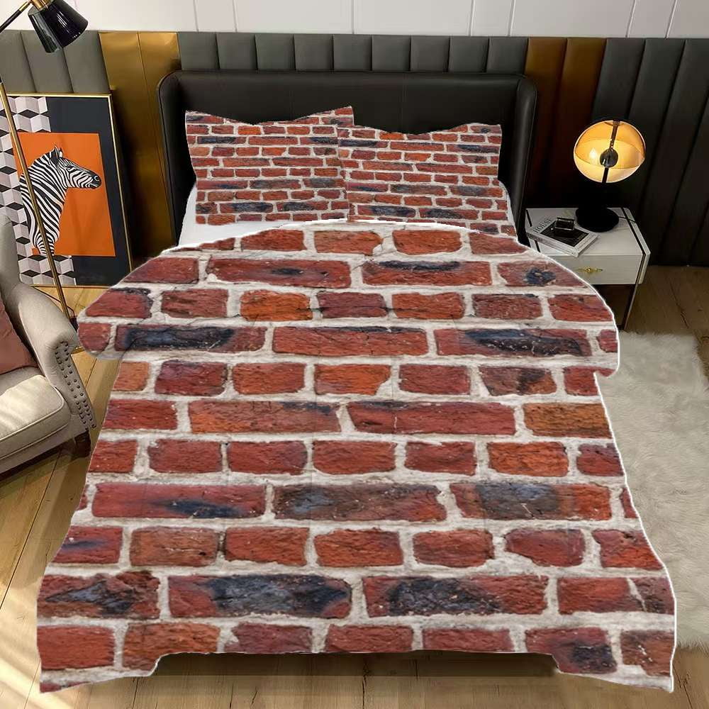 Red Brick Wall Comforter Set Twin Size Bedding Set For Travl Bedroom ...