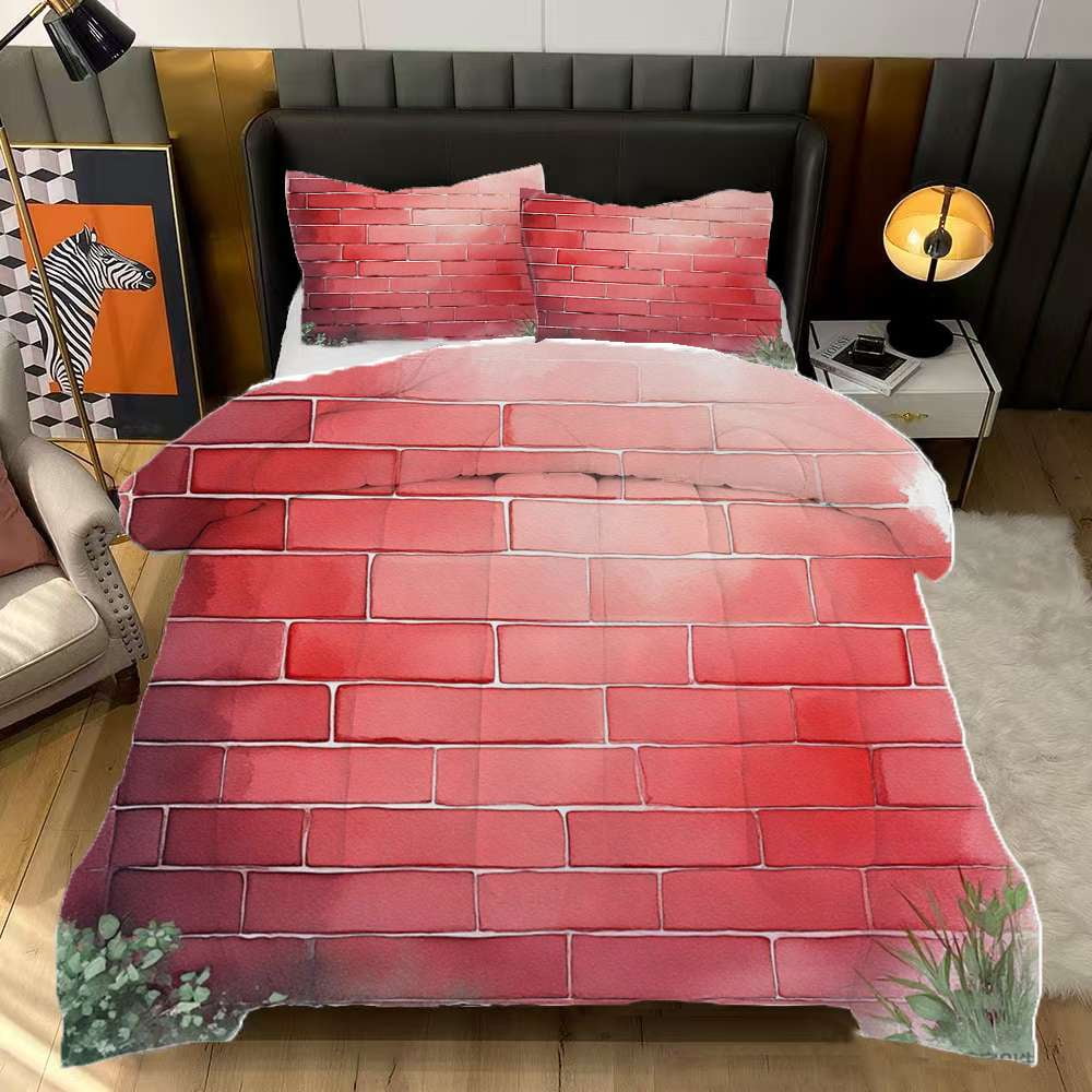 Red Brick Wall Grass Comforter Set Full Size Bedding Set For Travl ...