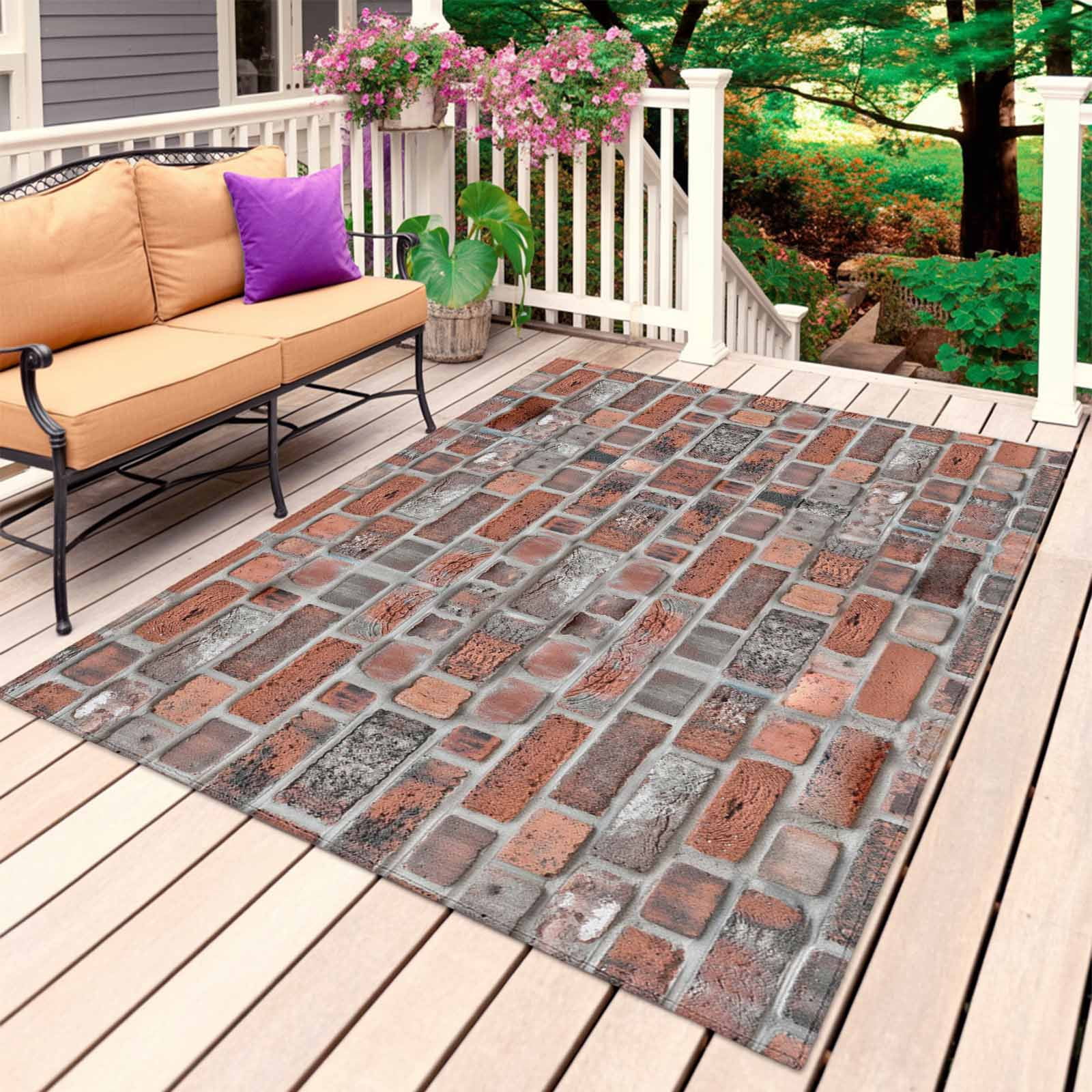 Red Brick Wall Outdoor Rug 6x9 Ft, Non Slip Washable Area Rug, Vintage ...