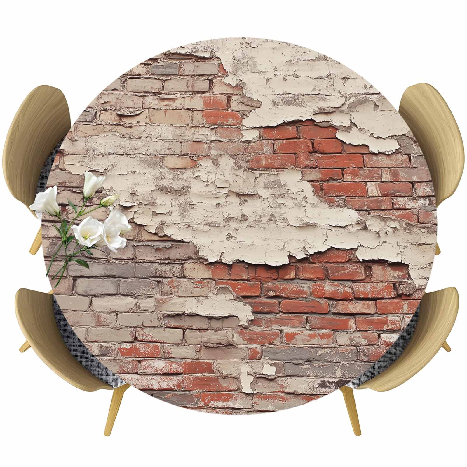 Red Brick Wall Round Tablecloth 55-60 Inch Round Fitted Table Cloth ...