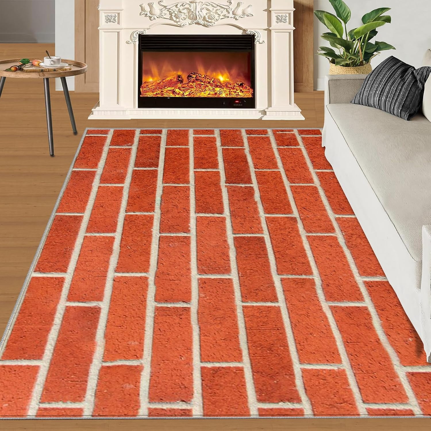 Red Brick Wall Rug for Bedroom, Neutral Rug Non Slip Easy Clean Rugs ...