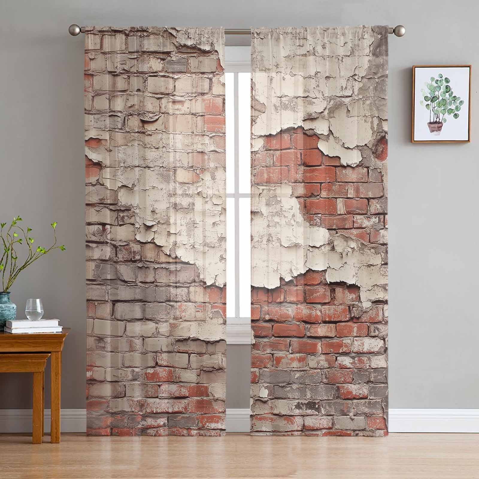 Red Brick Wall Sheer Curtains 96 Inch Length 2 Panels Set for Living ...