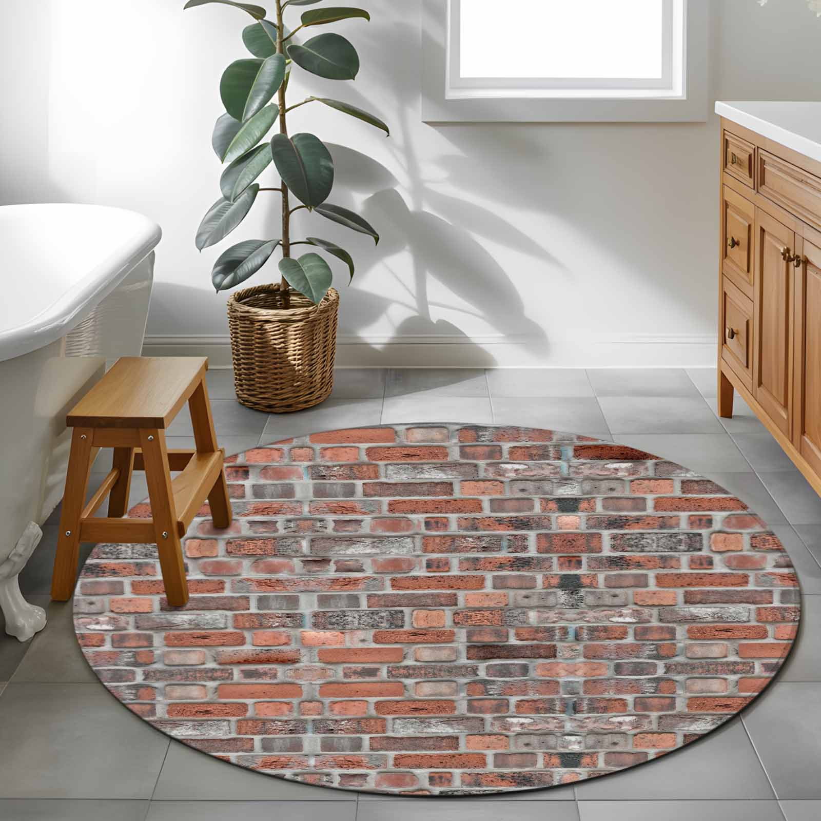 Red Bricks 4ft Round Rug for Cozy Reading Nook Home Office Chair Area ...