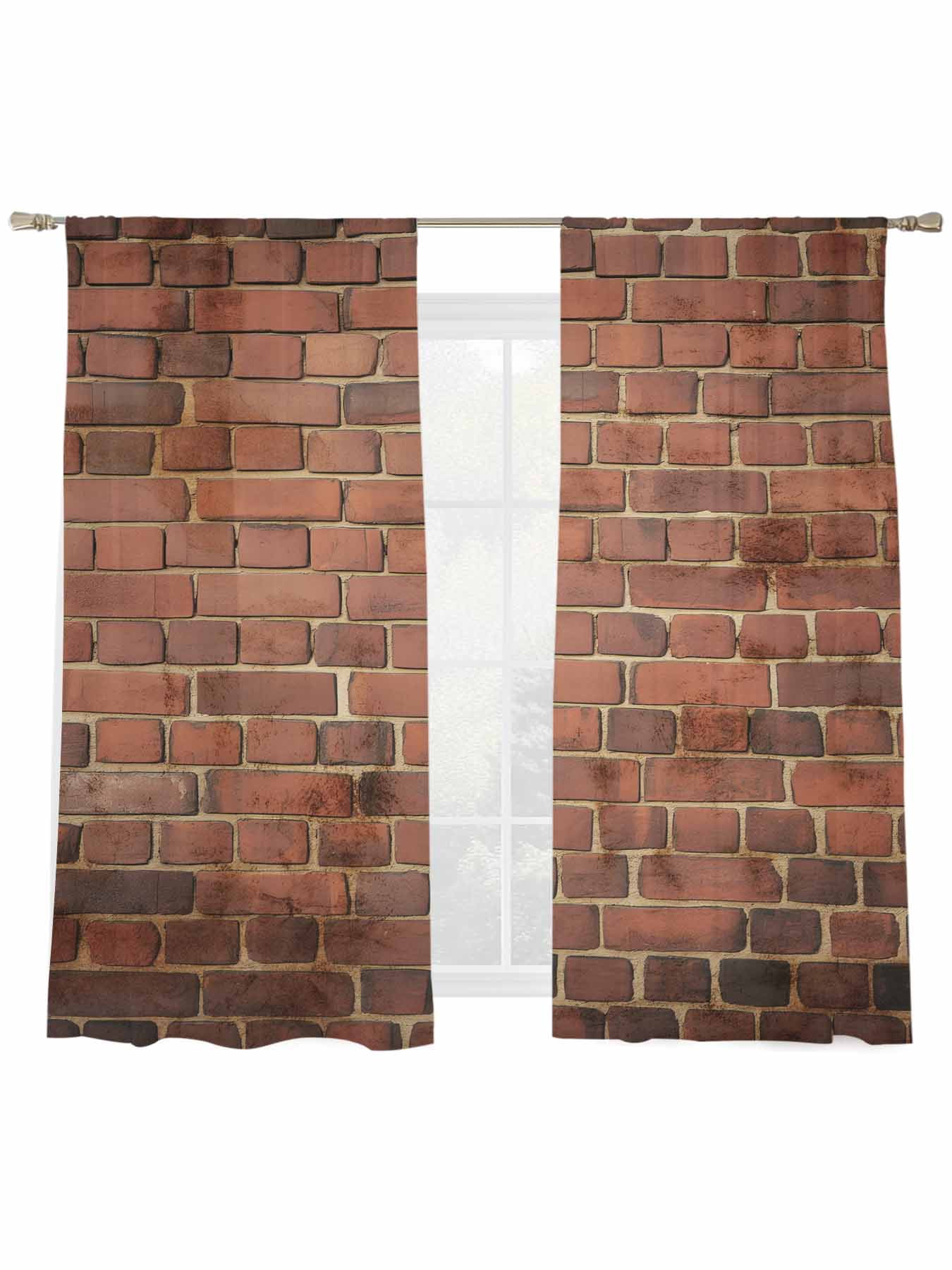 Red Bricks Sheer Curtains 2 Panels Set Retro Walls Villages Vintage ...