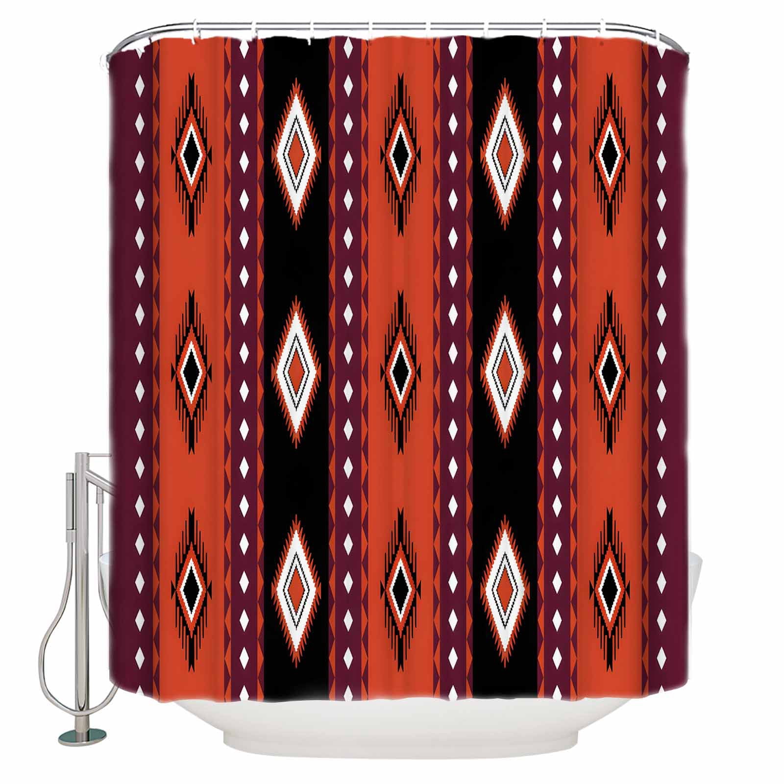 Red Brown Boho Bathroom Shower Curtains with 12 Hooks Waterproof Shower ...