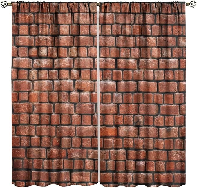 Red Brown Brick Wall Curtains Vintage Rustic Stone Brick Wall Retro ...