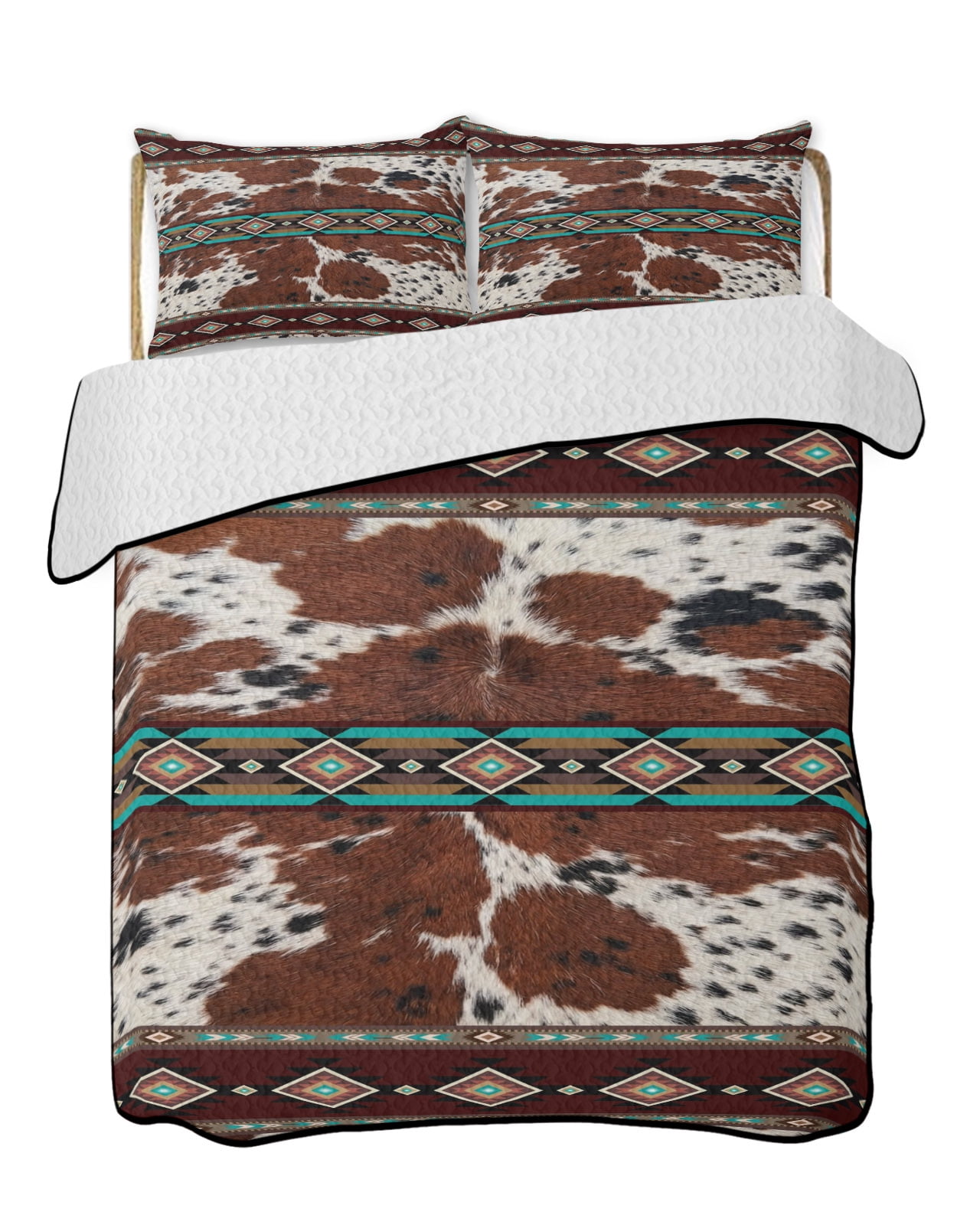 Red Brown Cowhide Quilts Bedding Set California King Rustic Tribal ...