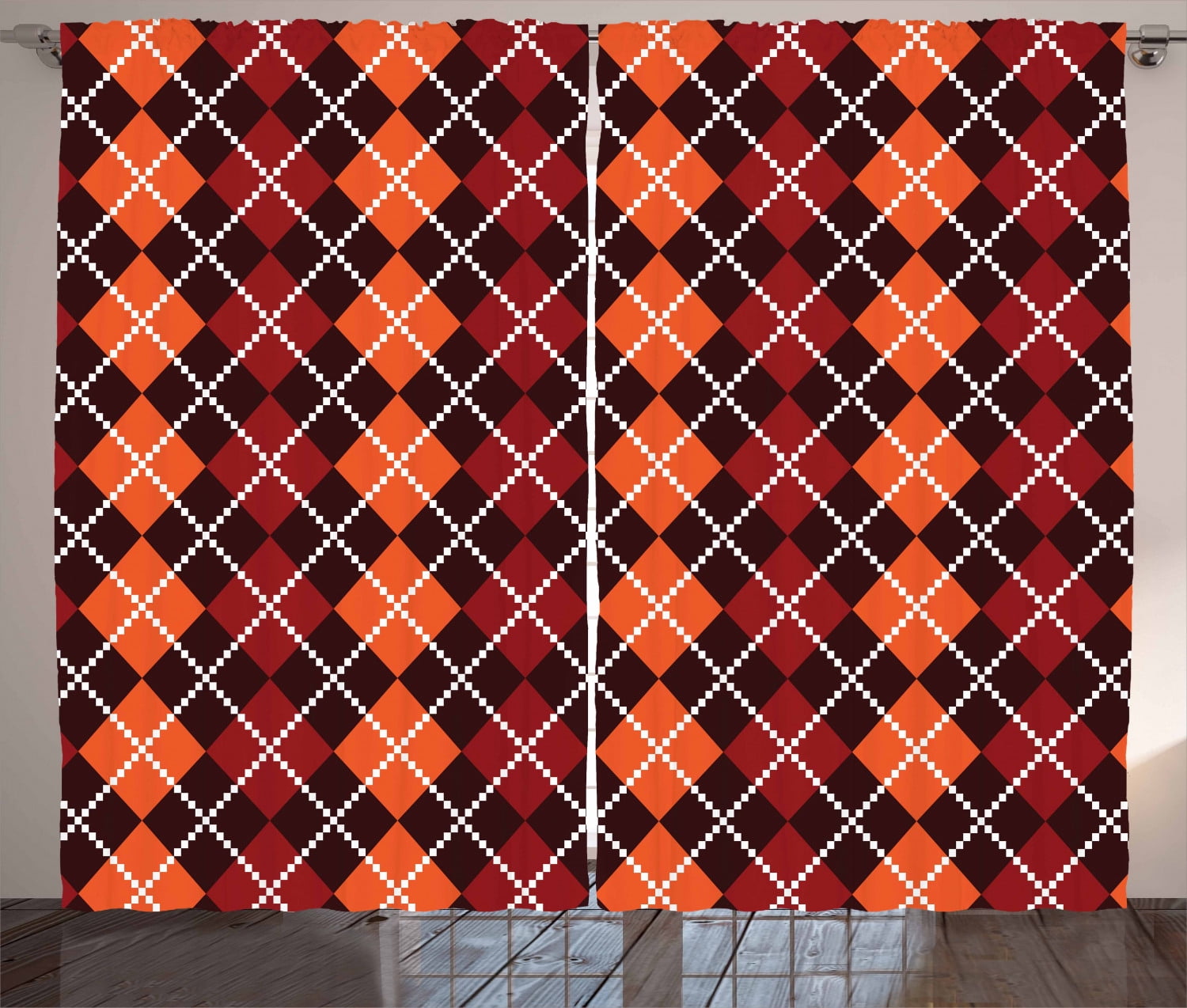 Ambesonne Geometric Curtains 2 Panel Set, Autumn Scottish Argyle, 108 ...