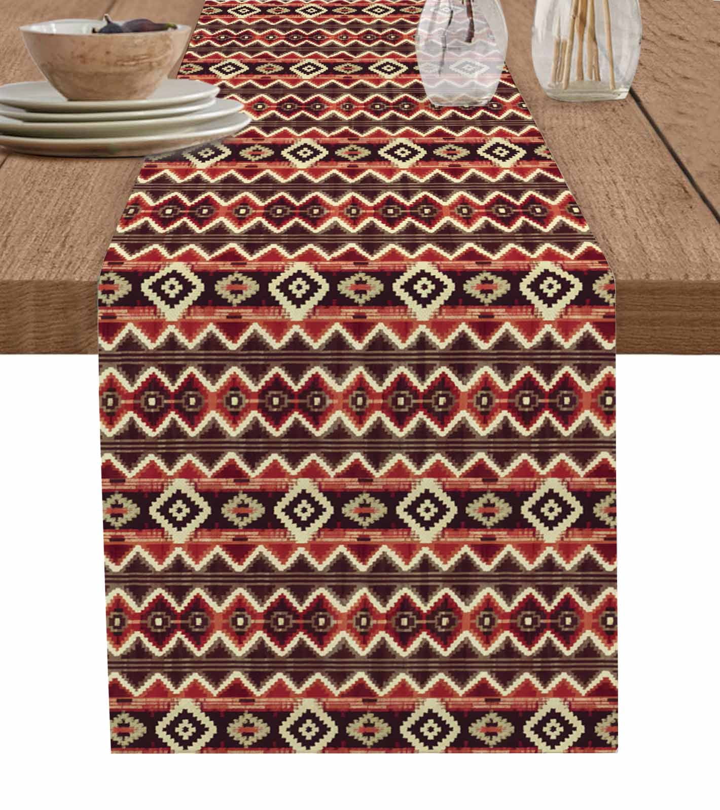 Red Brown Geometric Table Runner 108 Inches, Ethnic Southwest Country ...