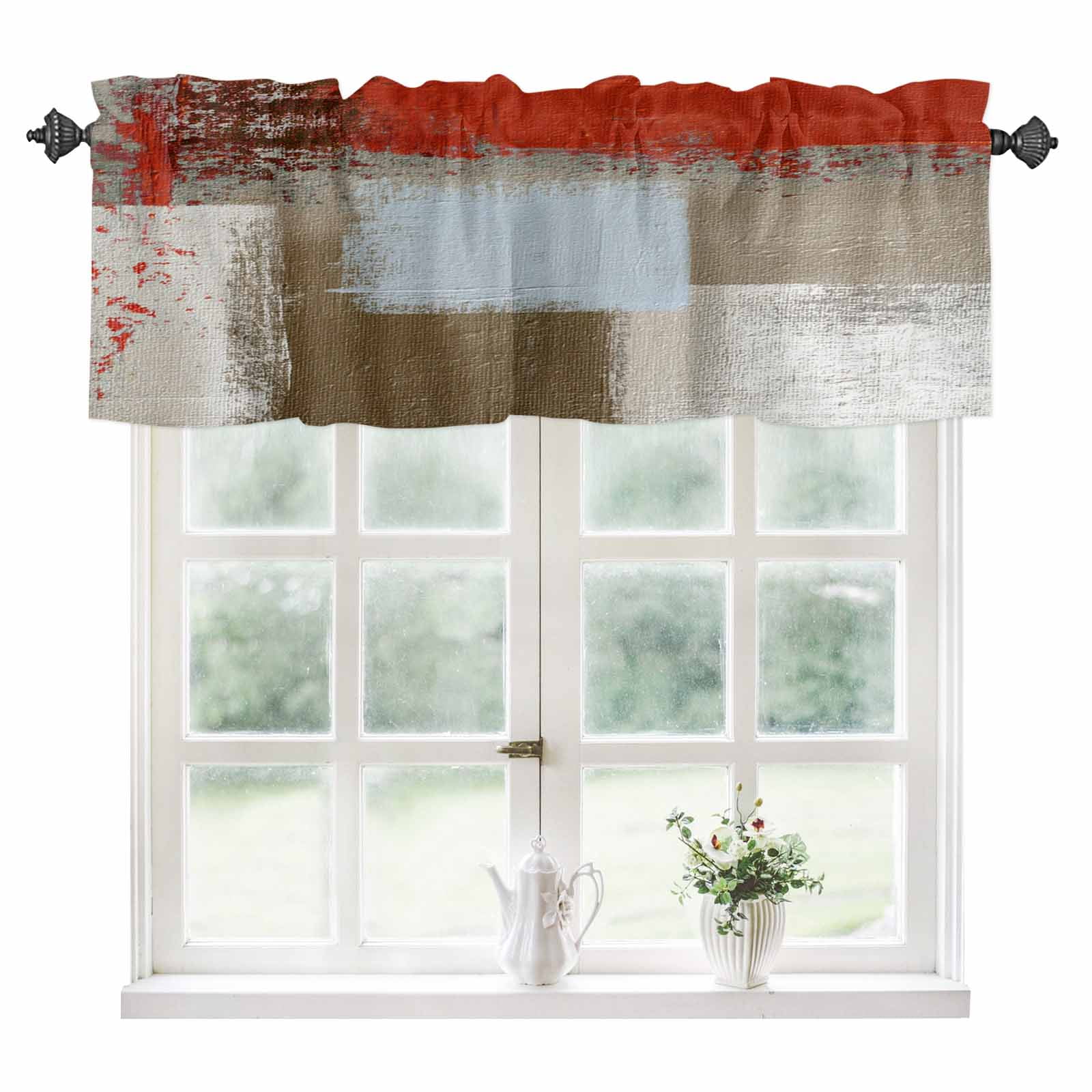 Red Brown Kitchen Valances for Windows 42x12 Inch Kitchen Curtains ...